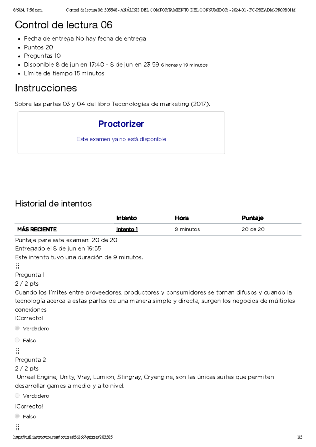 Control de lectura 06 305548 - ANÁ Lisis DEL Comportamiento DEL Consumidor - 2024-01 - FC- - Studocu