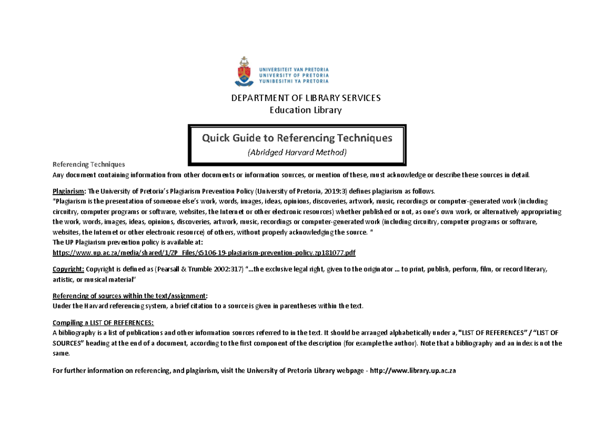 2020 Harvard Quick Guide for referencing - DEPARTMENT OF LIBRARY ...