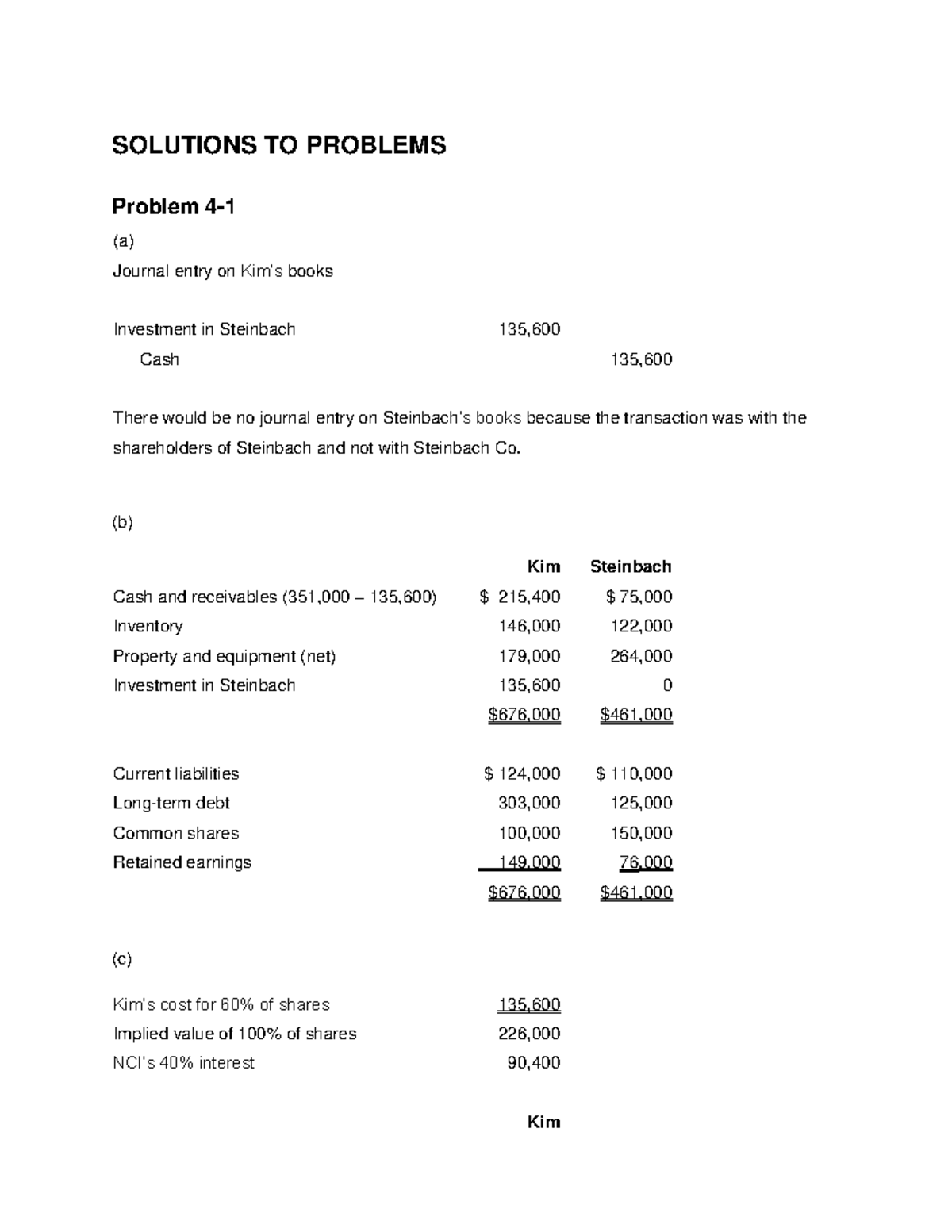 Solutions - Chapter 4 - SOLUTIONS TO PROBLEMS Problem 4- (a) Journal ...