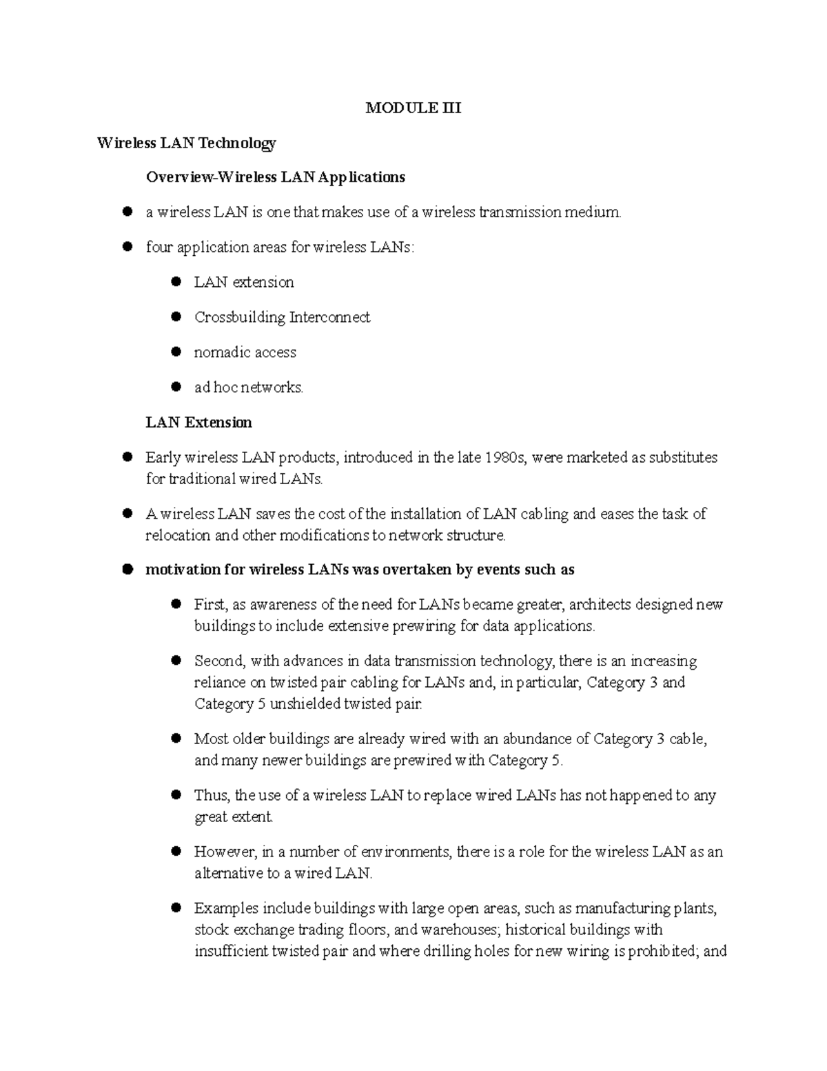 Module IIINotes modified - MODULE III Wireless LAN Technology Overview ...