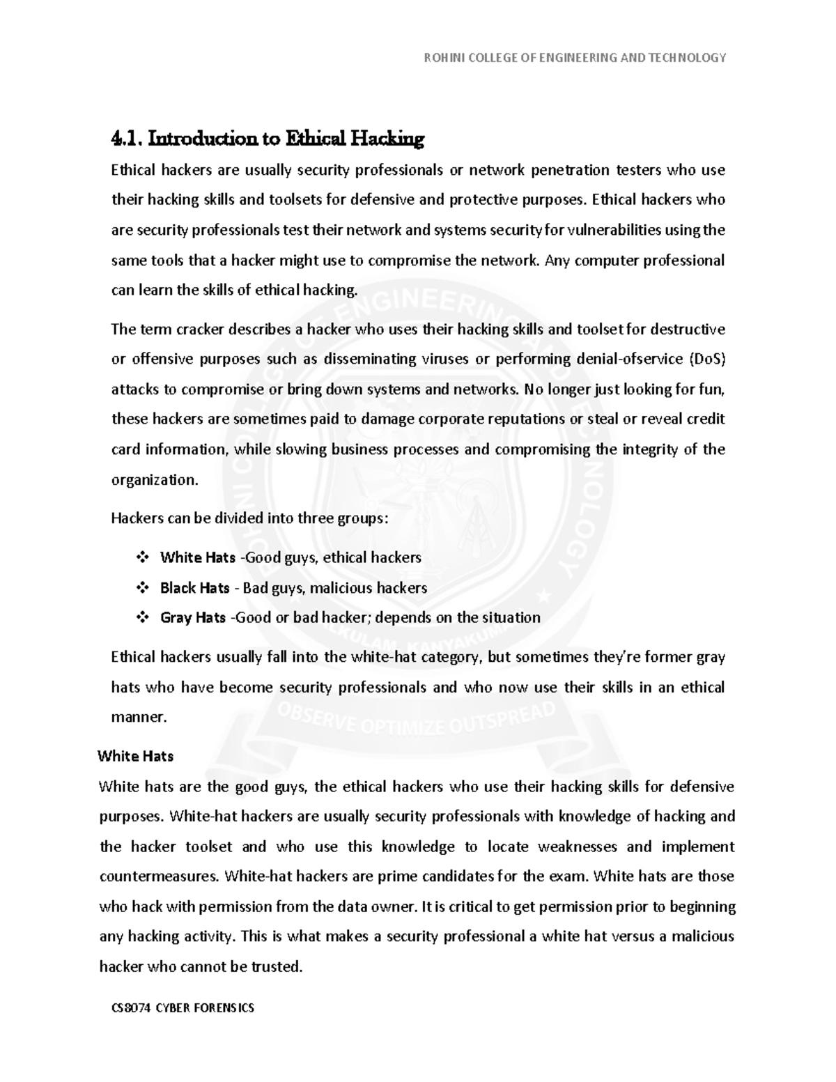 UNIT-IV Introd- Ethical Hacking - 4 .1. Introduction to Ethical Hacking Ethical hackers are ...