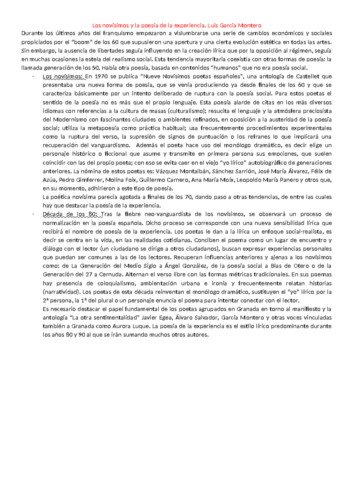Novisimos y la poesia de la experiencia. LGM - Los novísimos y la ...