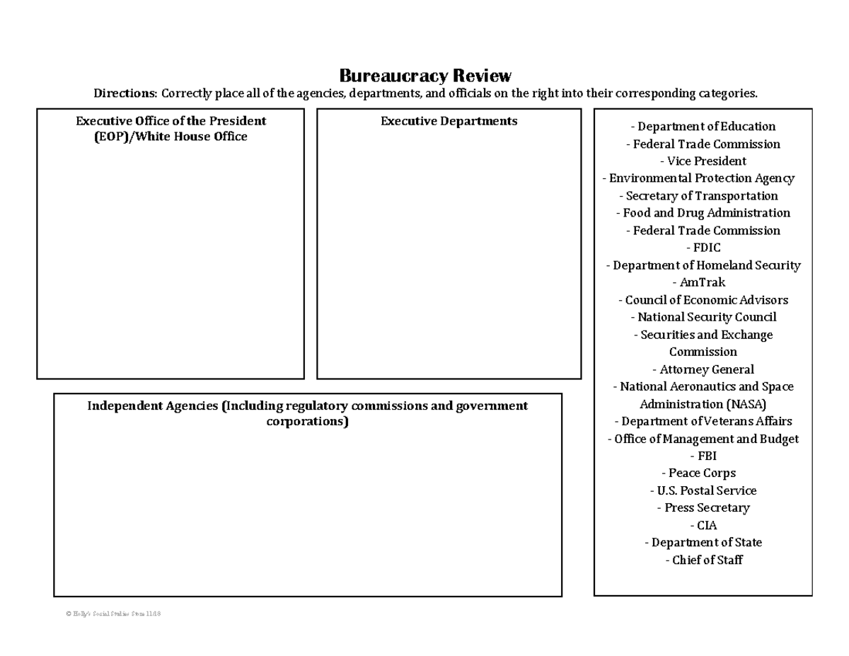 Bureaucracy Review - © Holly's Social Studies Store 11/ Bureaucracy ...