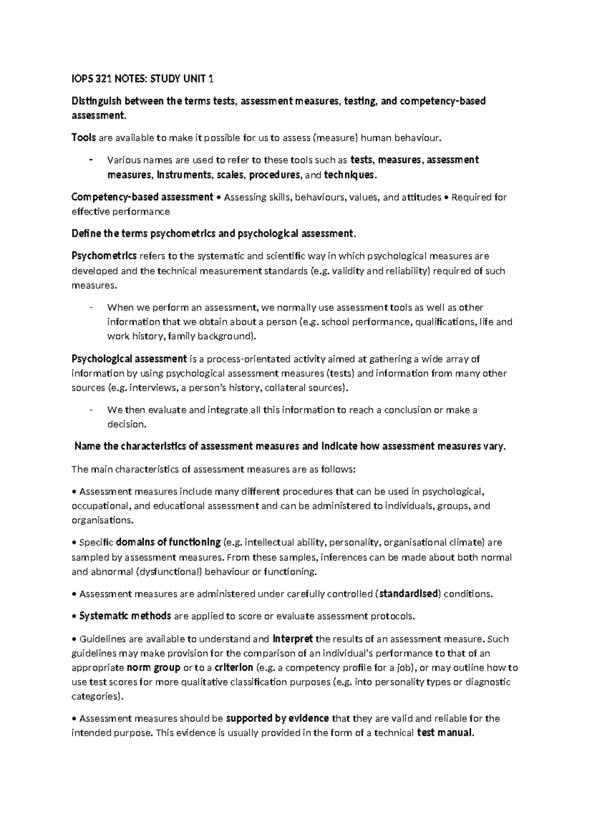 IOPS 321 Notes study unit1 - IOPS 321 NOTES: STUDY UNIT 1 Distinguish ...