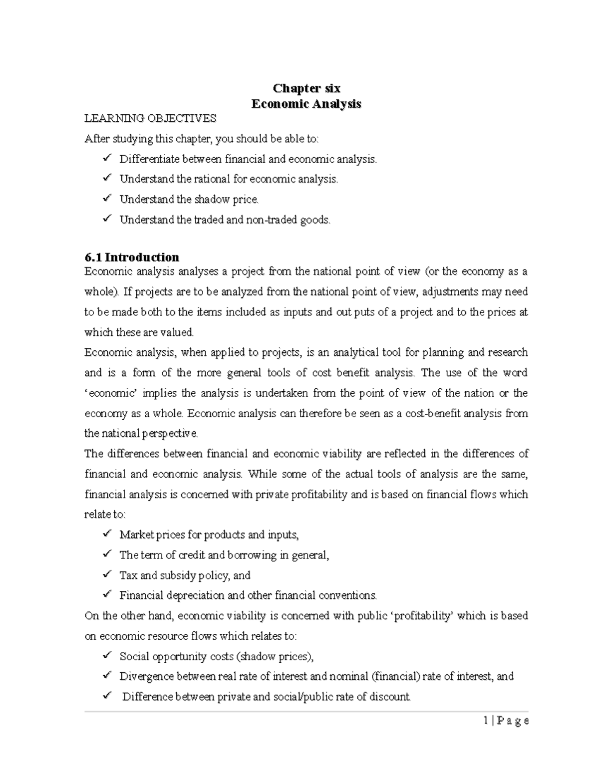 Ch 6 project analysis - Chapter sixChapter six Economic ...