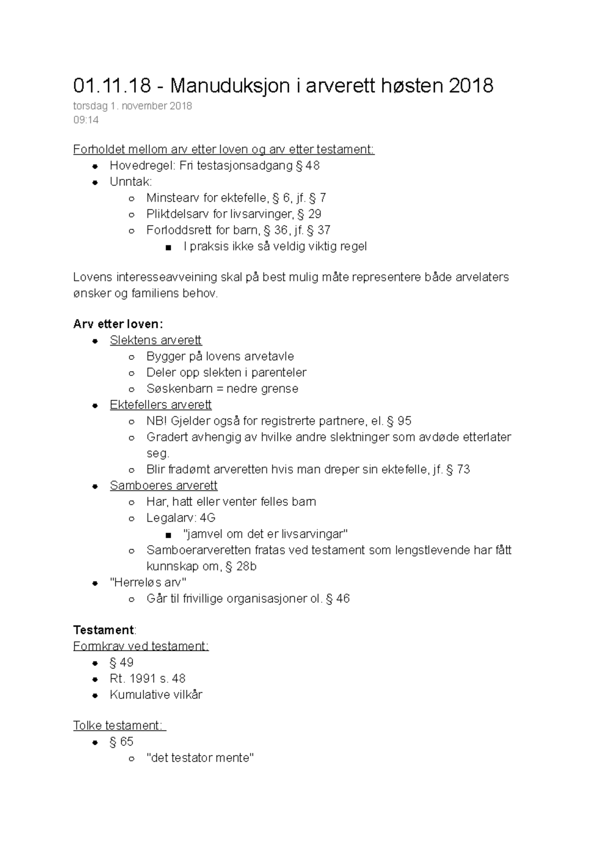 Manuduksjon arverett - 01.11 - Manuduksjon i arverett høsten 2018 torsdag 1. november 2018 09 ...