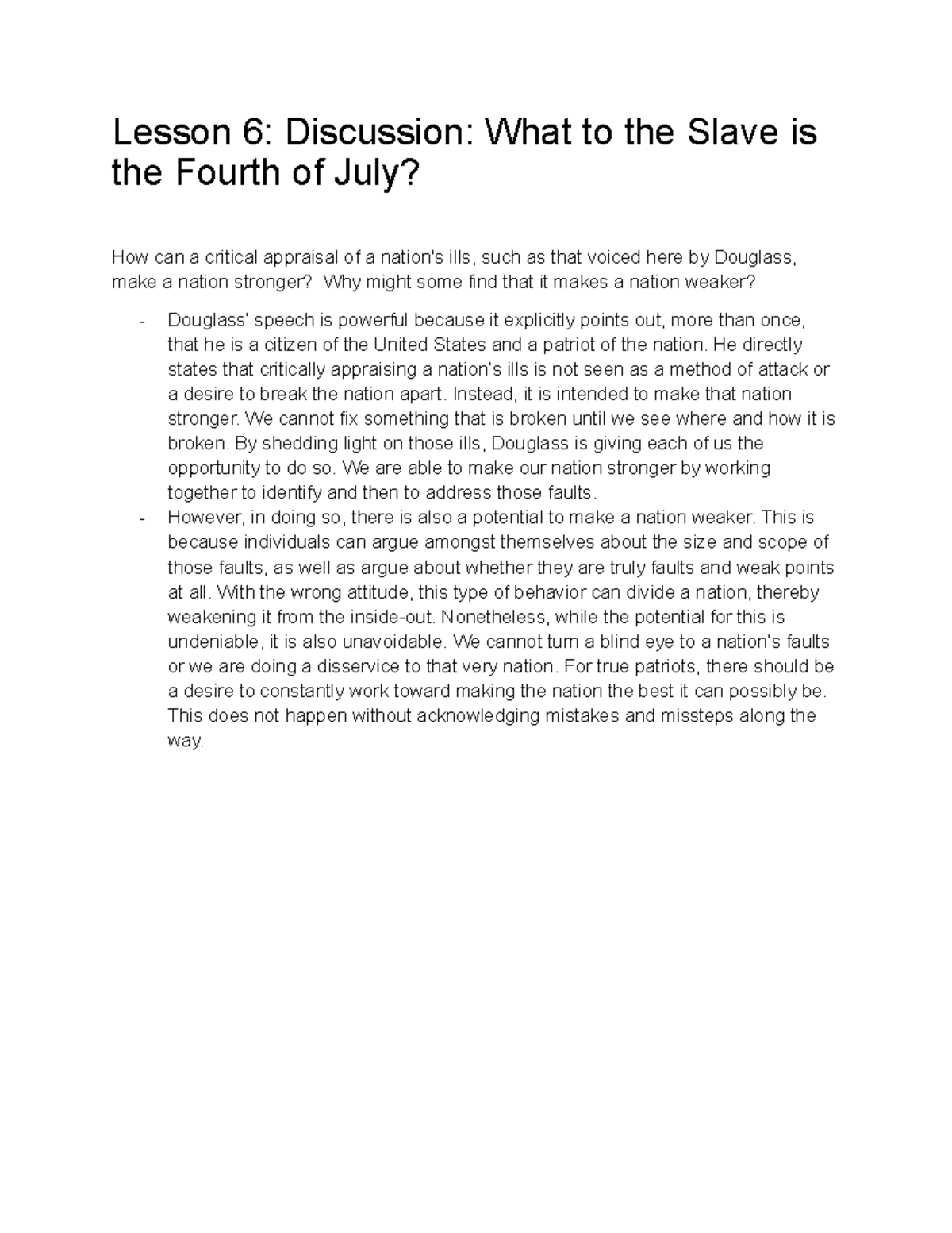 Lesson 6 Discussion - Lesson 6: Discussion: What to the Slave is the ...