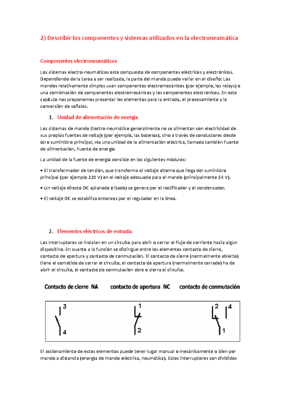 Electroneumaticadsadas - 2) Describir los componentes y sistemas ...