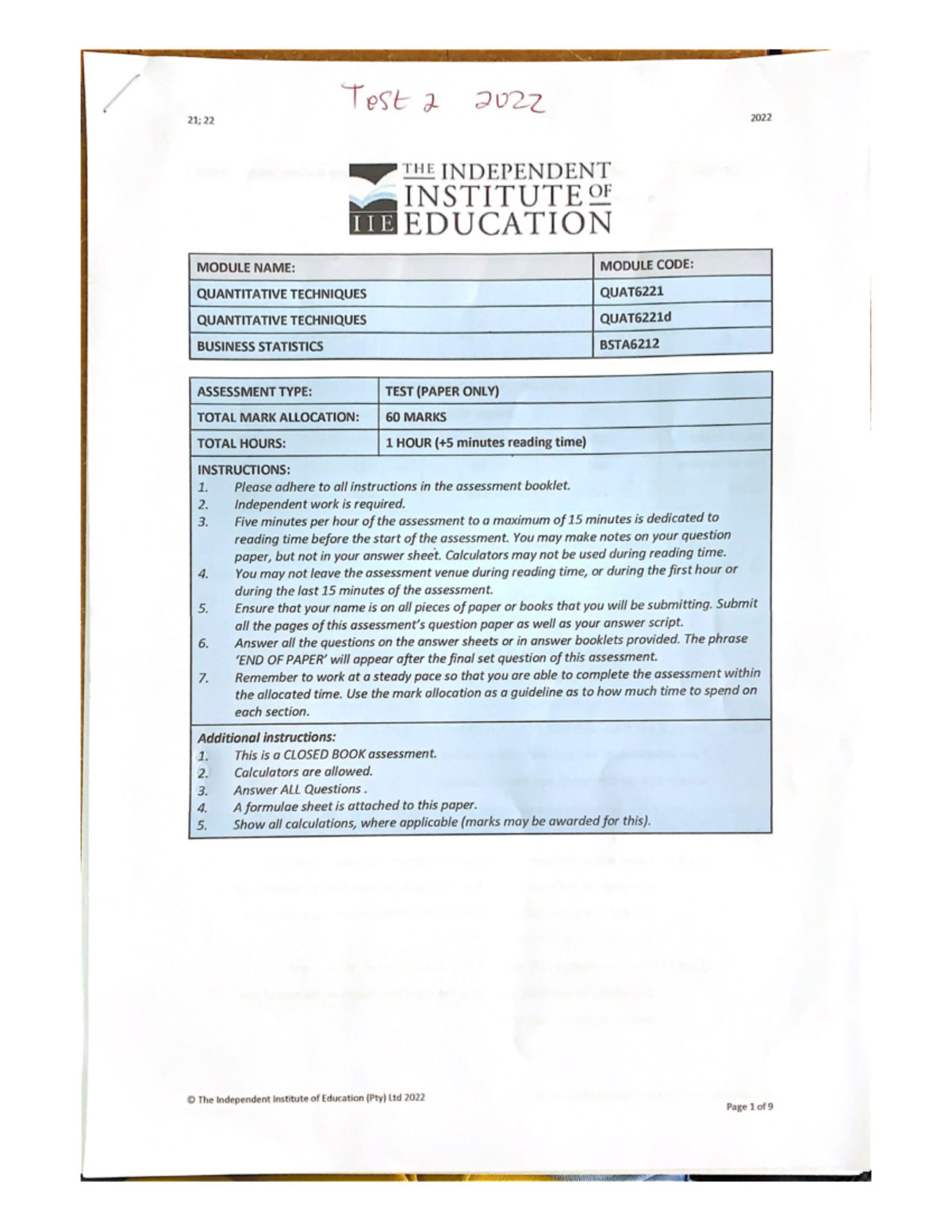 THE Independent - More practical examples - QUAT6221w - Studocu
