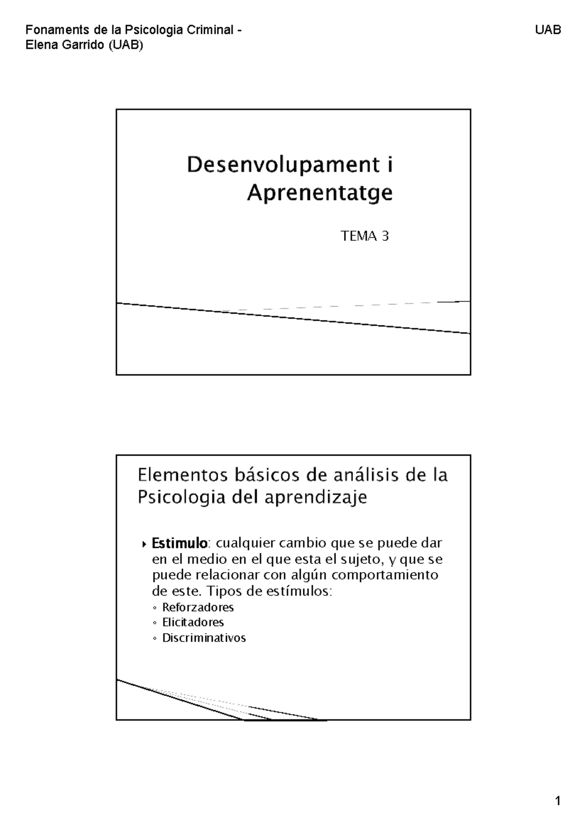 Tema 3 fonaments pc - Elena Garrido (UAB) TEMA 3 Estimulo: cualquier cambio que se puede dar en ...