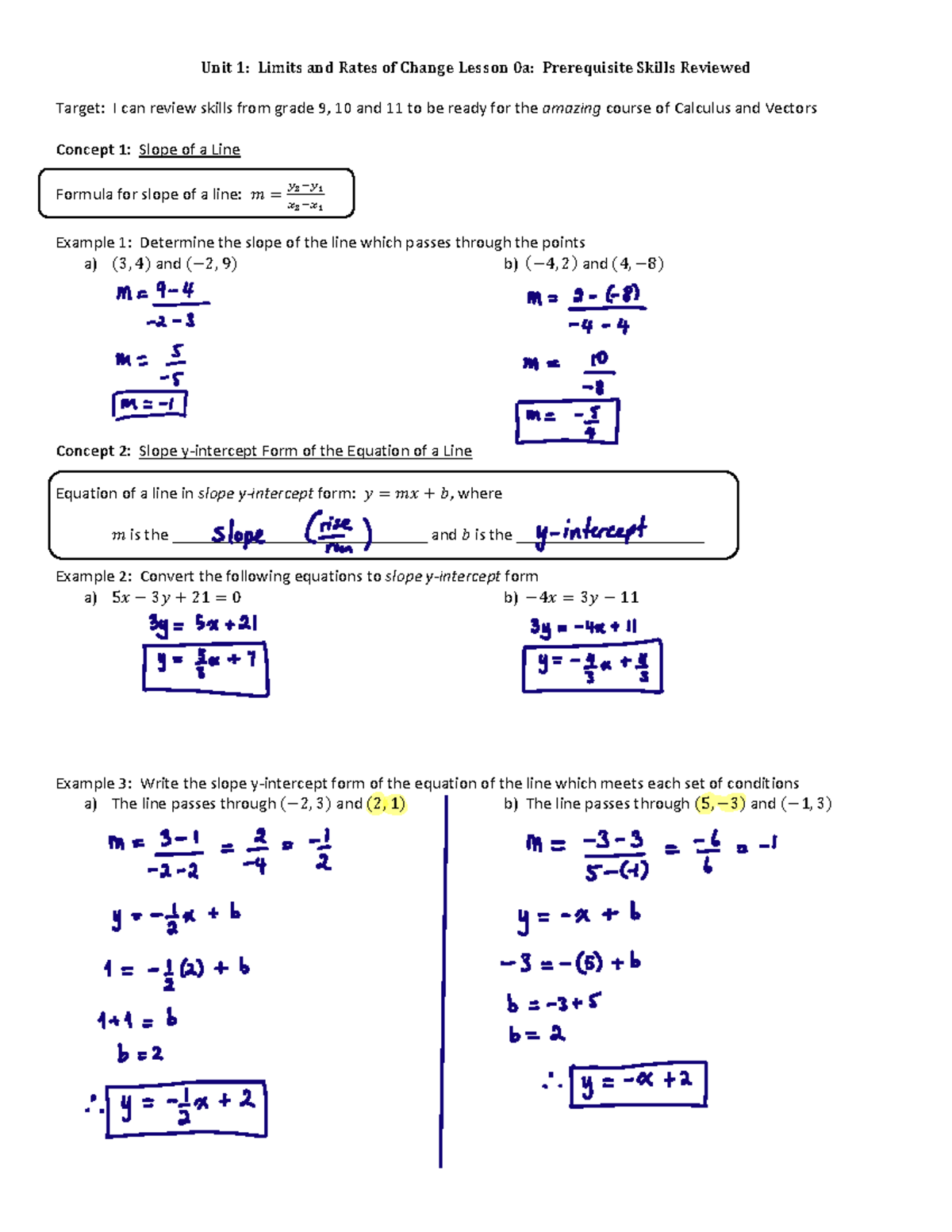 MCV4U Notes - 0a Review - calculus practice - Unit 1: Limits and Rates ...