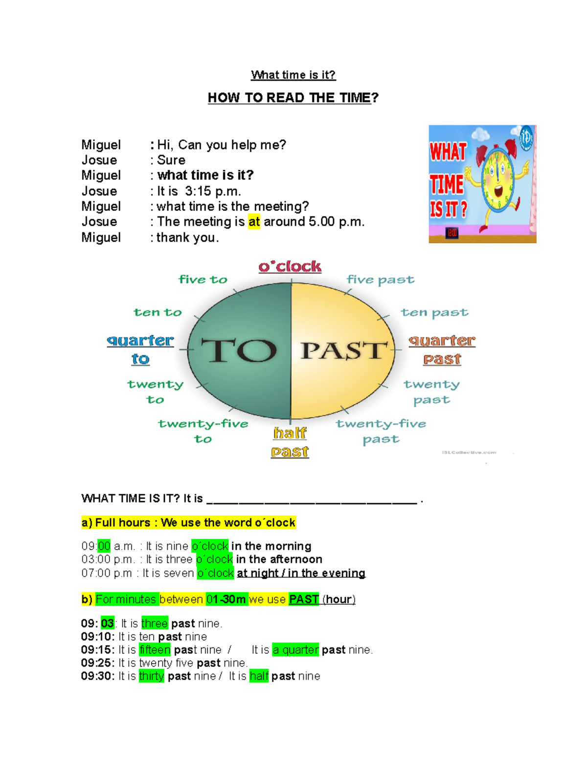 WHAT TIME IS IT - jkwhd - What time is it? HOW TO READ THE TIME? Miguel ...