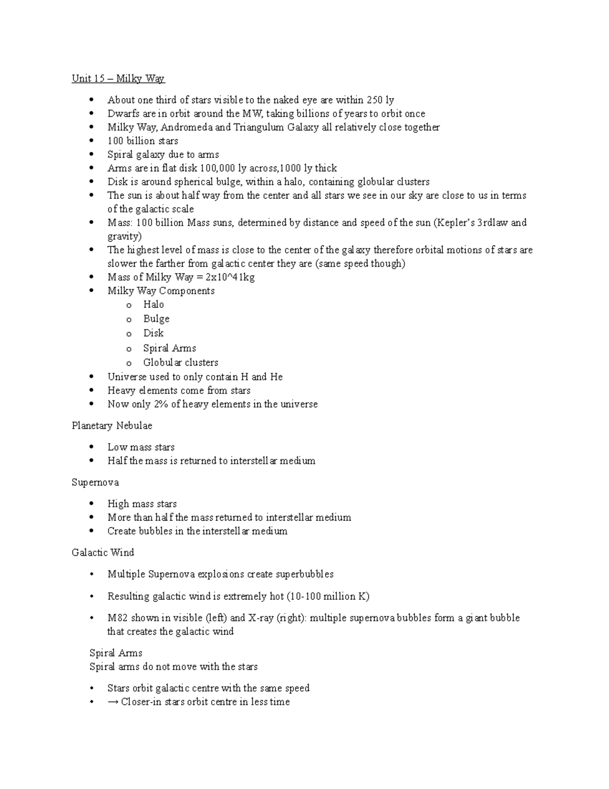 Astro 1021unit15-18 - Notes - Unit 15 – Milky Way About one third of ...