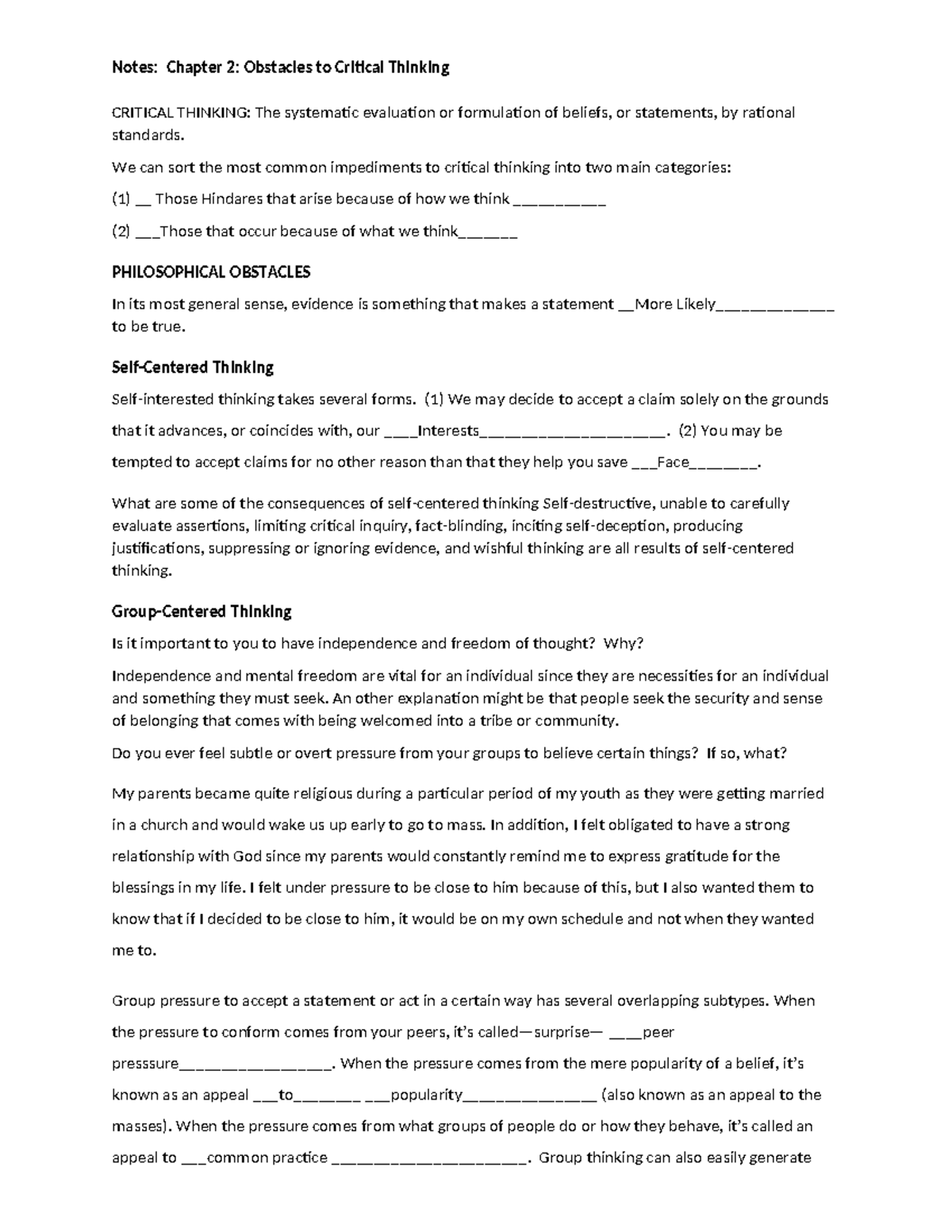 Notes Chapter 2 002635344 - Notes: Chapter 2: Obstacles to Critical ...