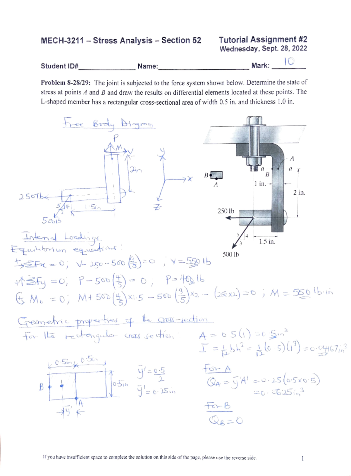 MECH 3211 TA2 52 Solutions - Tutorial Assignment # 2 Wednesday, Sept. 28, 2022 MECH-3211 Stress ...