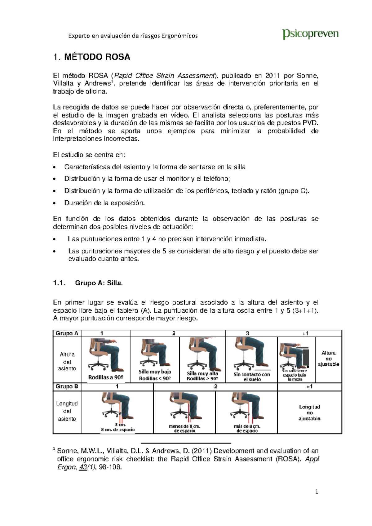 Tema ROSA - métodos de evaluación ergonómicos - 1. MÉTODO ROSA El ...