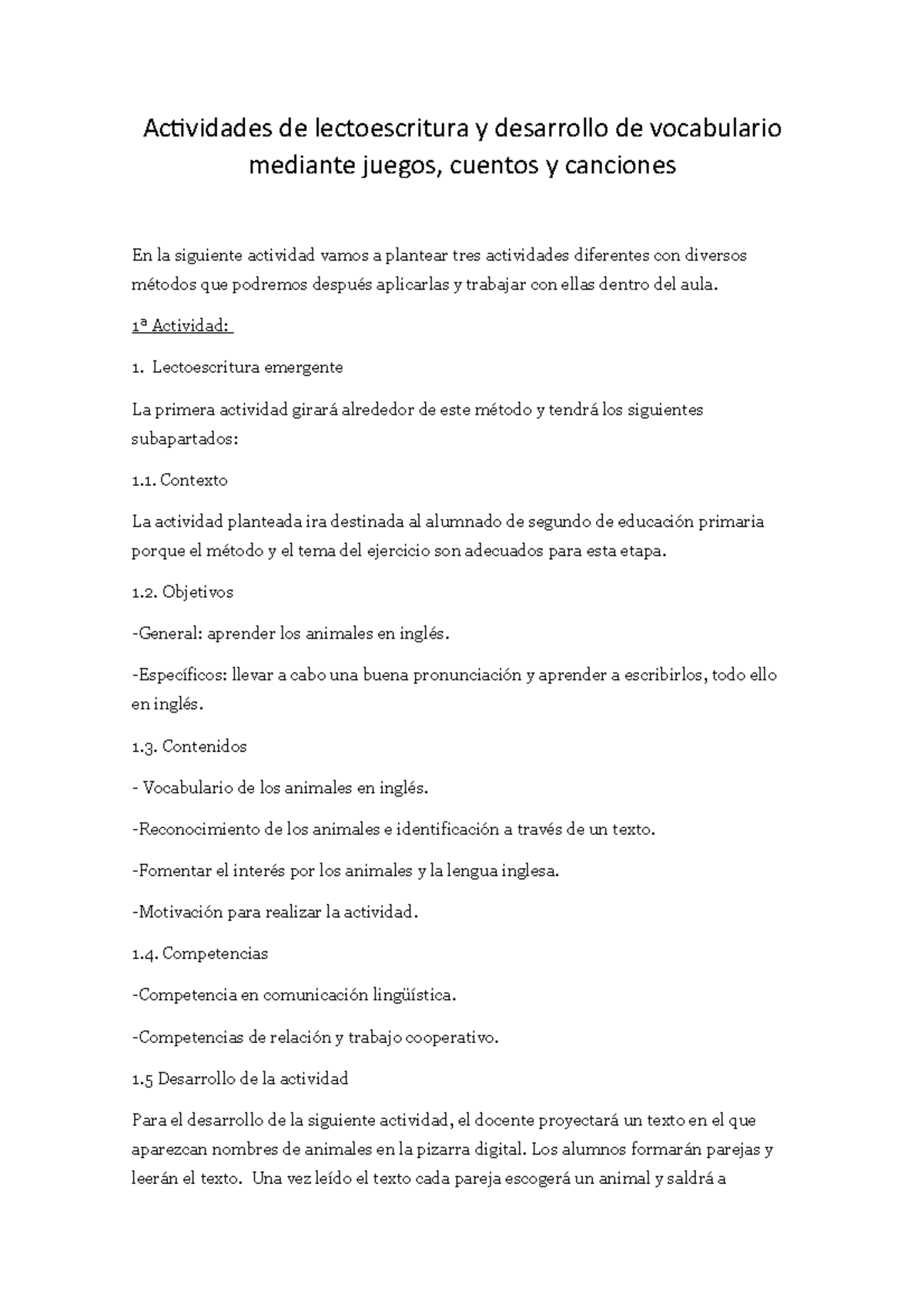 Actividades de lectoescritura y desarrollo de vocabulario mediante ...
