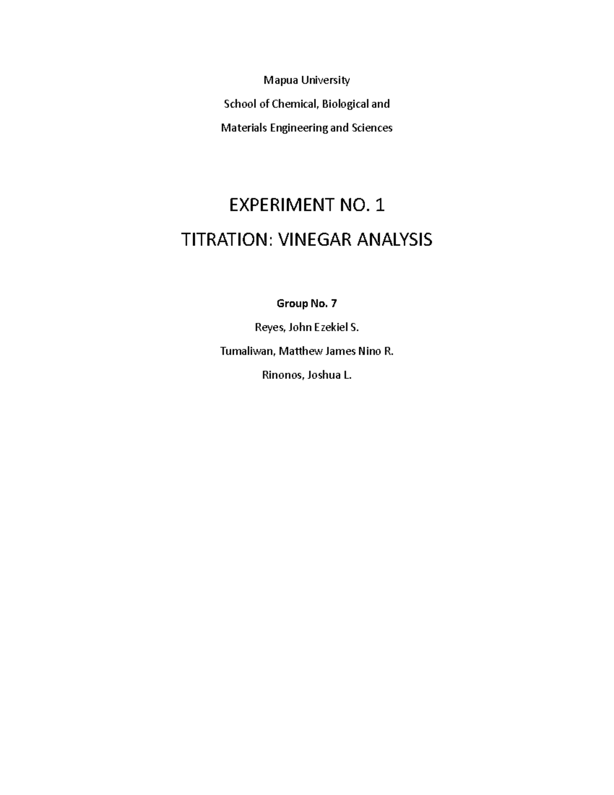 Chem lab - chem lab report - Mapua University School of Chemical ...
