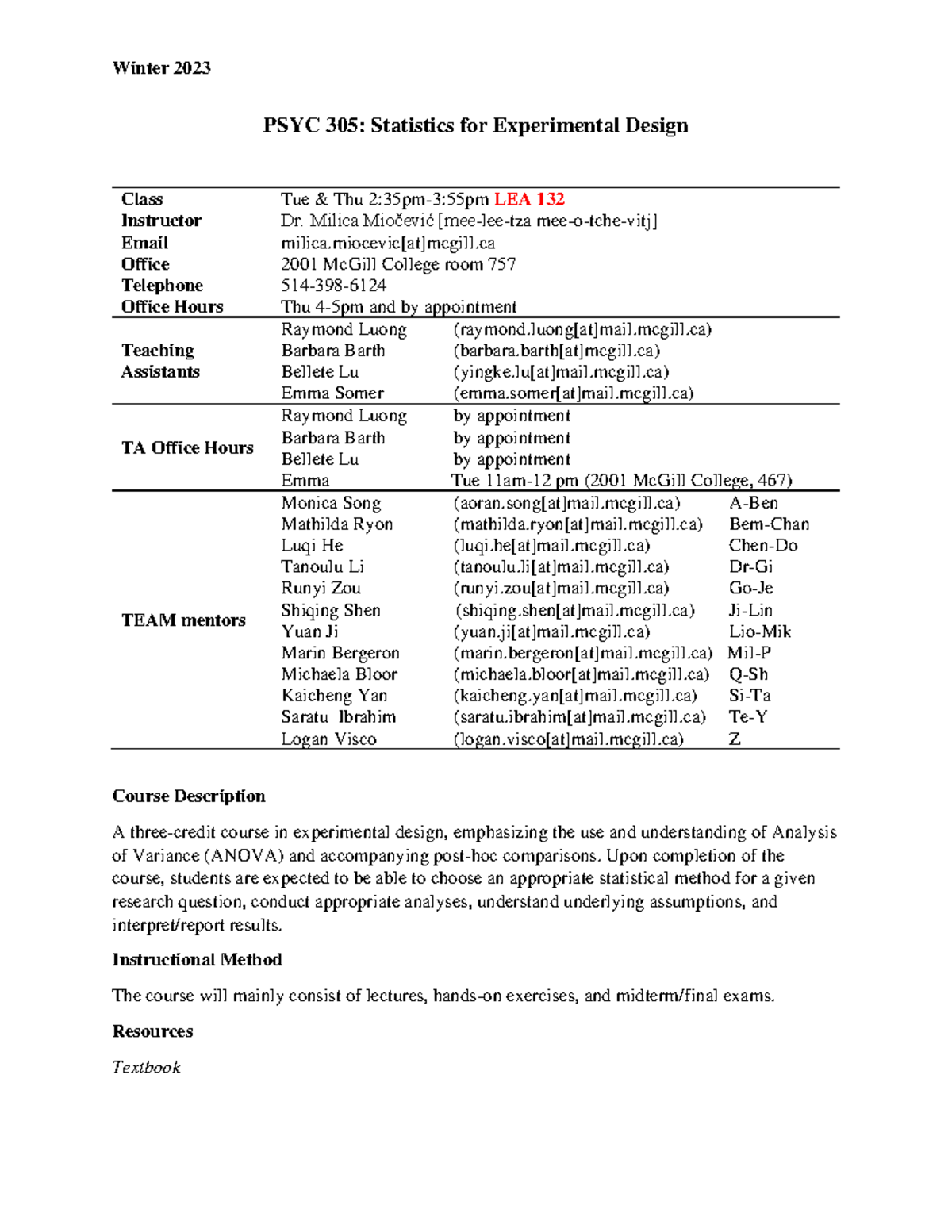 PSYC305 Syllabus 2023 - PSYC 305: Statistics for Experimental Design ...