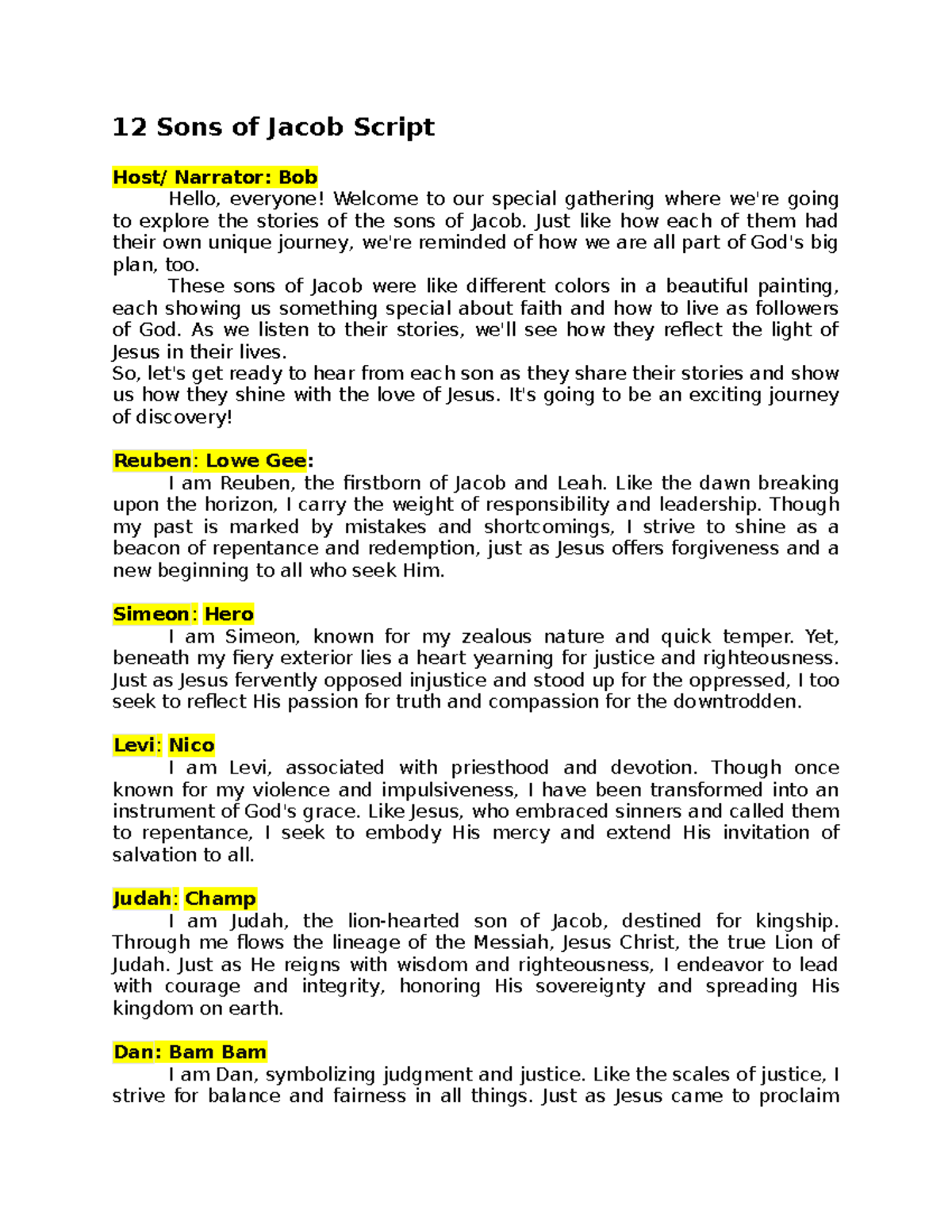 12-Sons-of-Jacob - 12 Sons of Jacob Script Host/ Narrator: Bob Hello ...