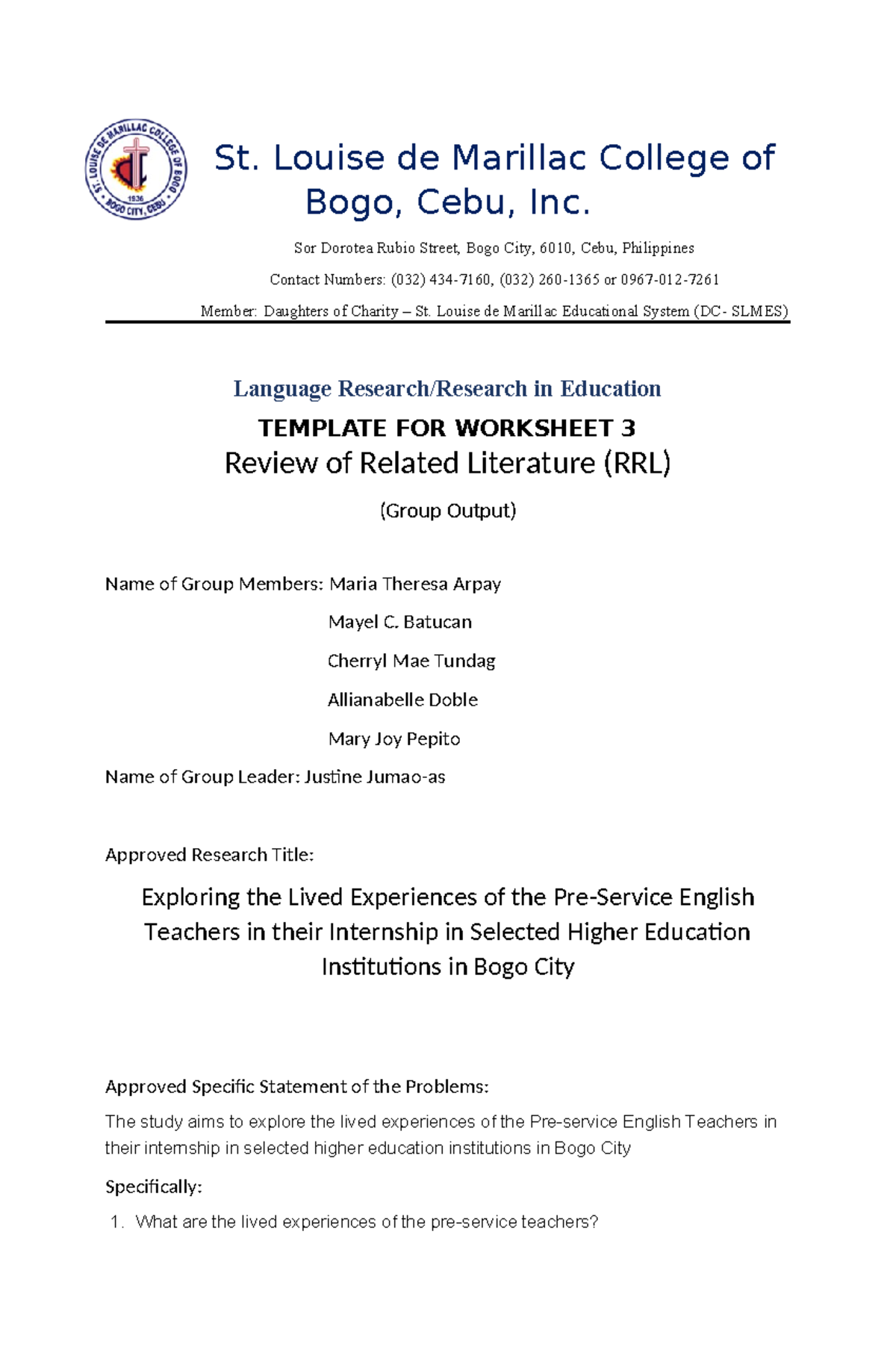 RRL-Group-F-1 - None - St. Louise de Marillac College of Bogo, Cebu ...