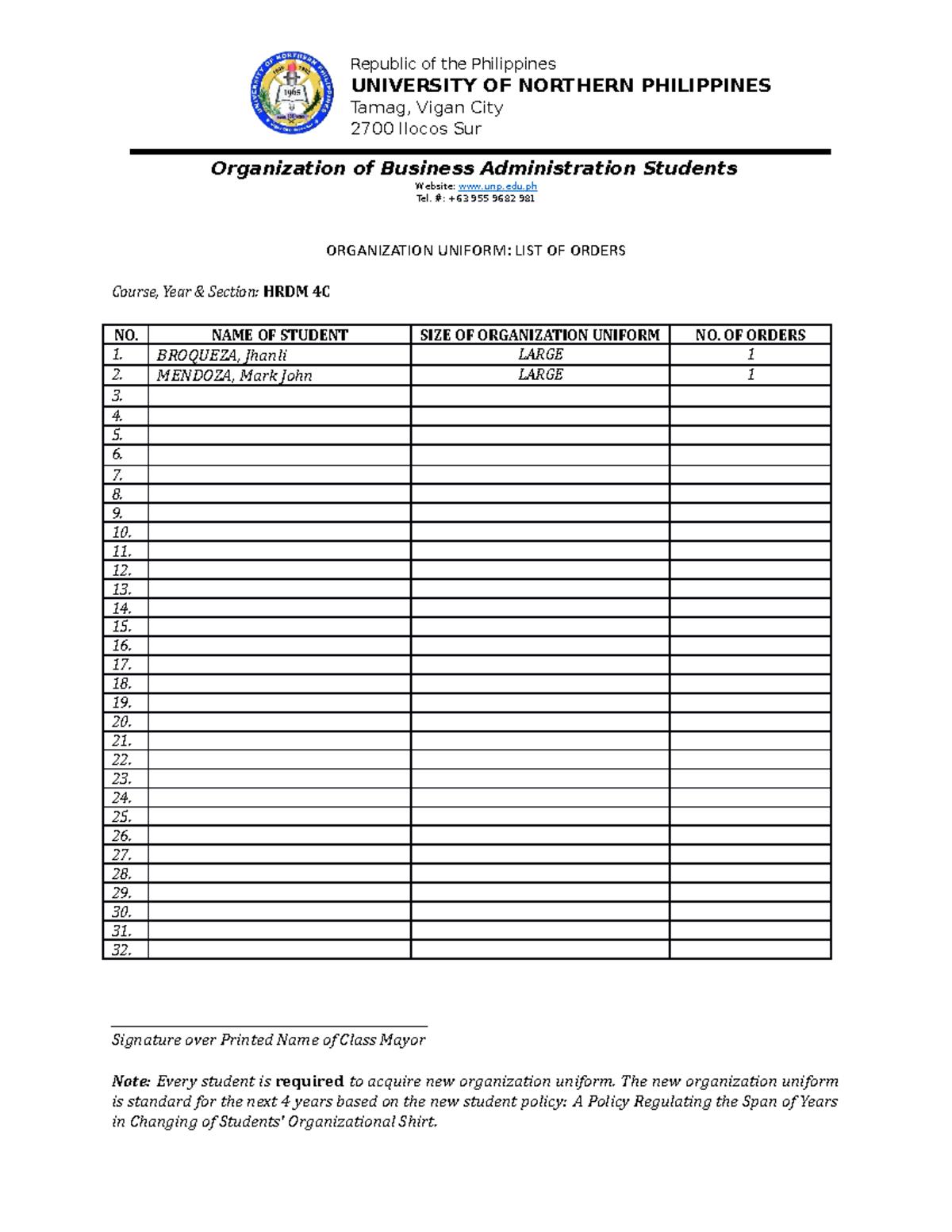 BSBA HRDM 4C OBAS-ORG- Shirt-2022-PRE- Order-FORM - Republic of the ...