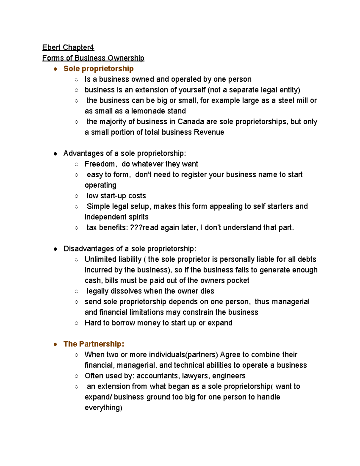 Ebert Chap4 Forms of Business Ownership - Ebert Chapter Forms of ...