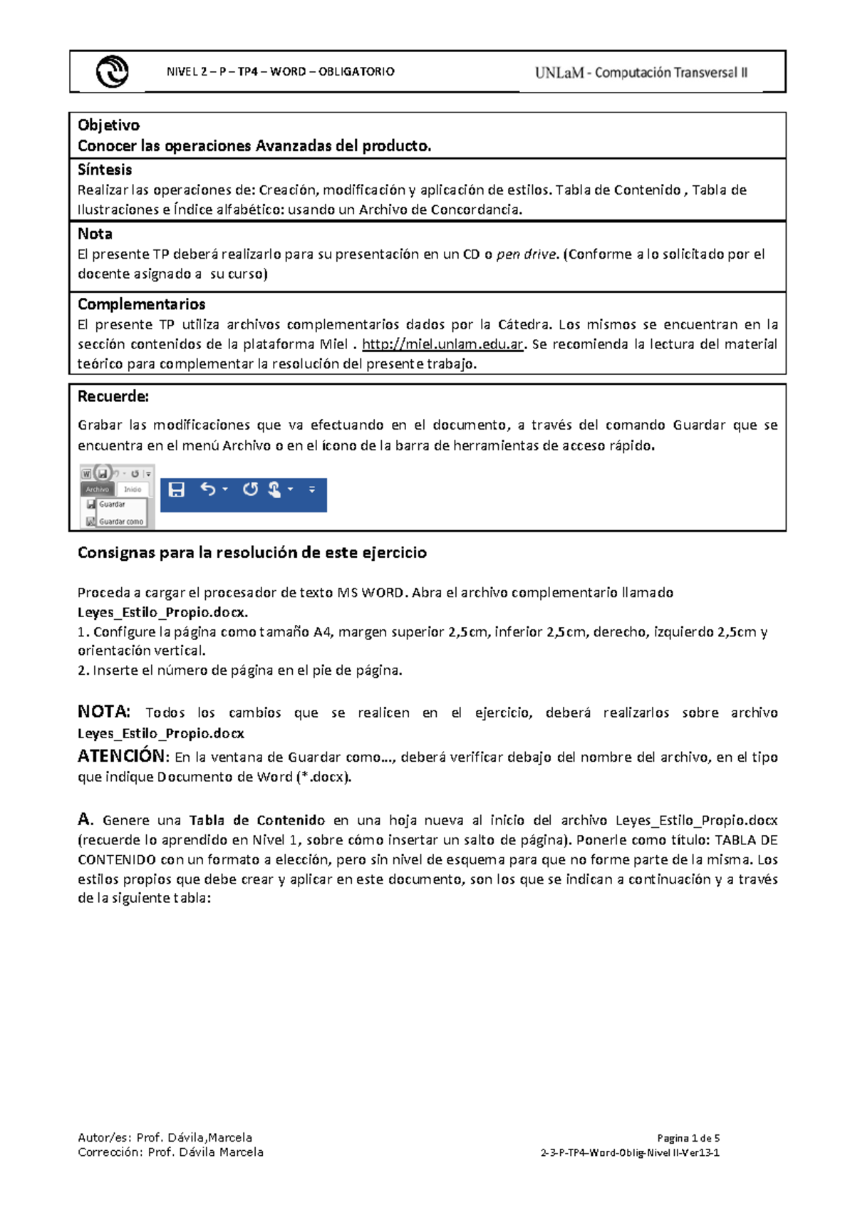 2-3-P-TP4-Word-Oblig-Nivel II-Ver13-1 - NIVEL 2 – P – TP4 – WORD – OBLIGATORIO Objetivo Conocer ...