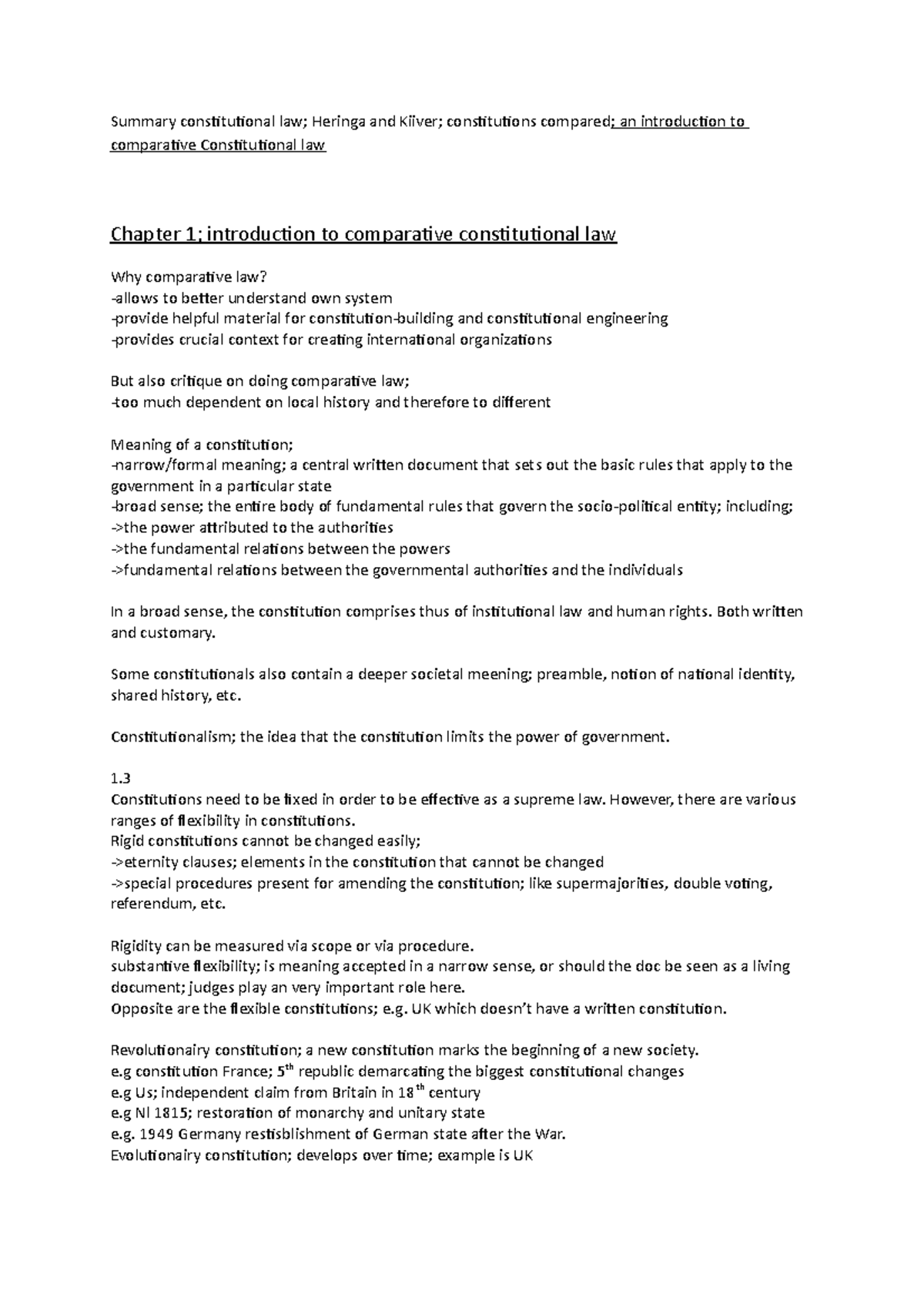 Samenvating constitutional law Heringa Kliver intro to constitutional ...