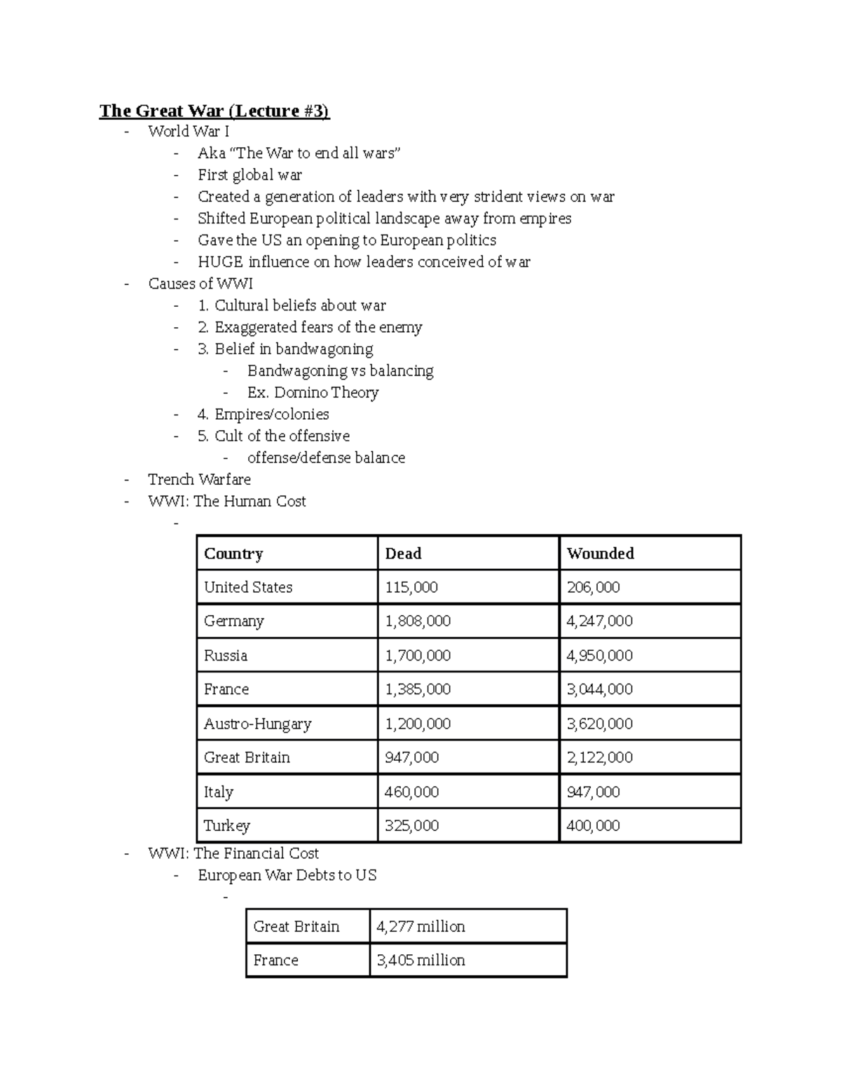 Week #2 Lecture Notes - The Great War (Lecture #3) World War I Aka “The ...