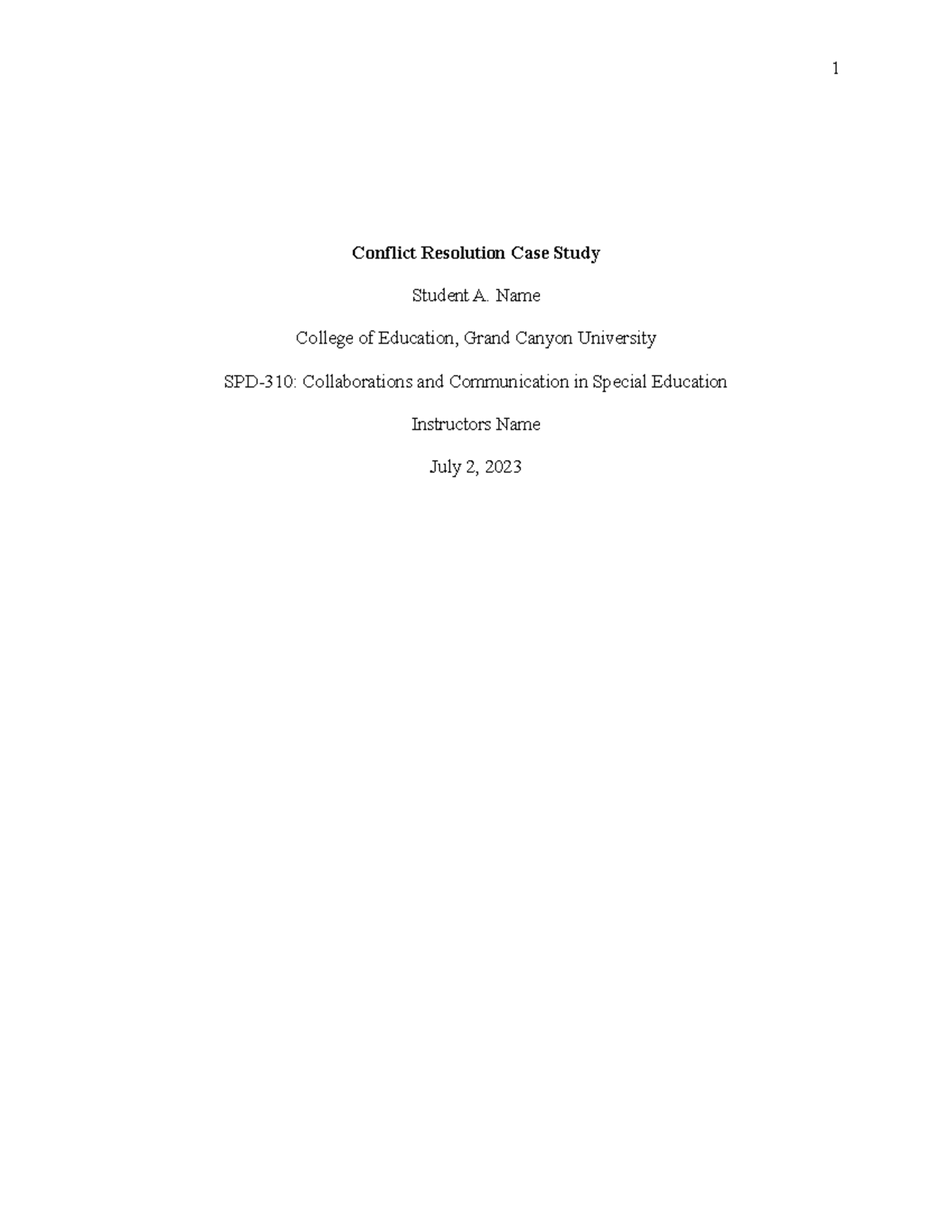 Conflict Resolution Case Study - Conflict Resolution Case Study Student ...