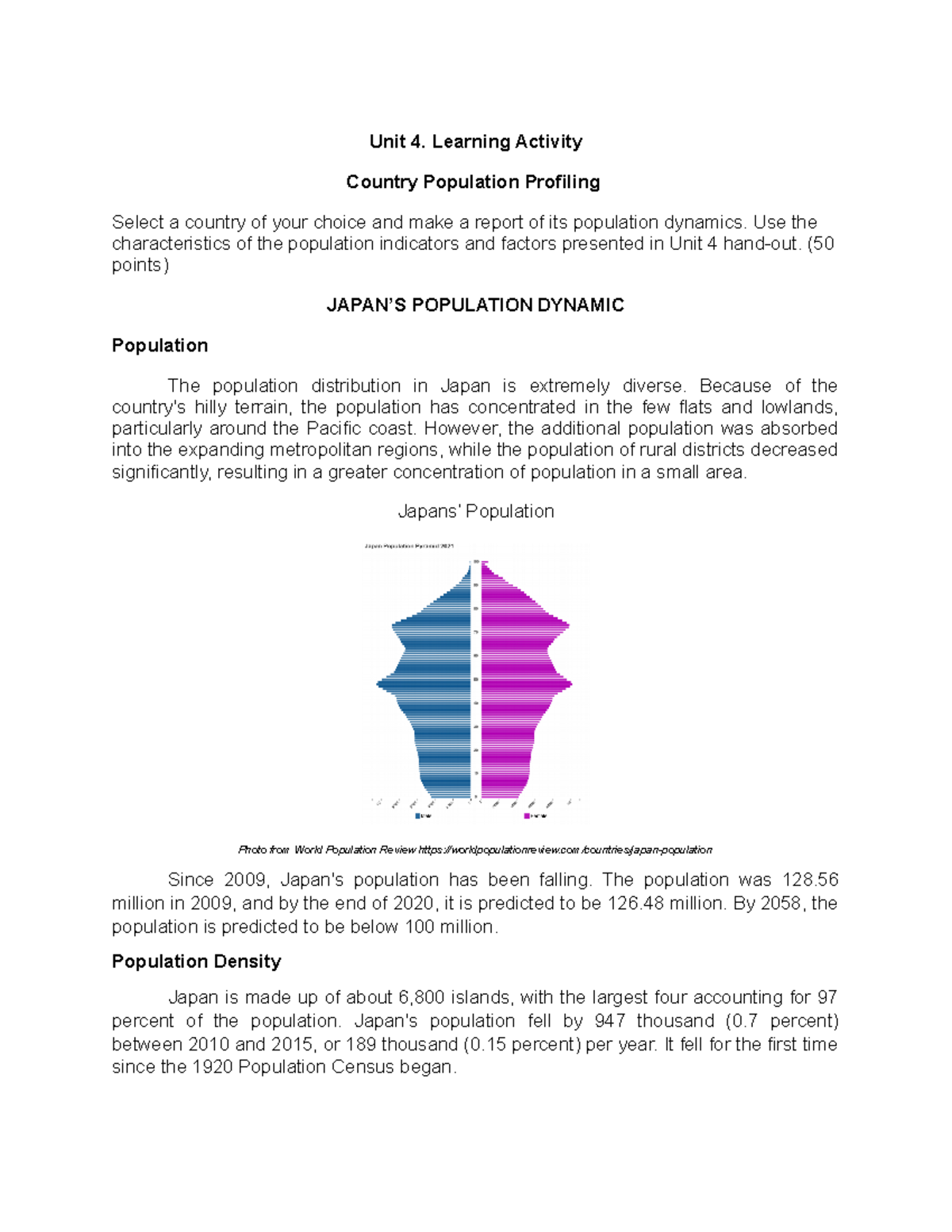 Country Population Profiling (Japan) - Unit 4. Learning Activity ...