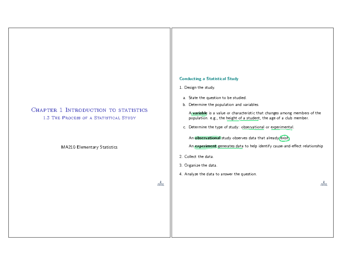 Math 210 1 3 Week 1 Chapter 1 Introduction To Statistics 1 The Process Of A Statistical
