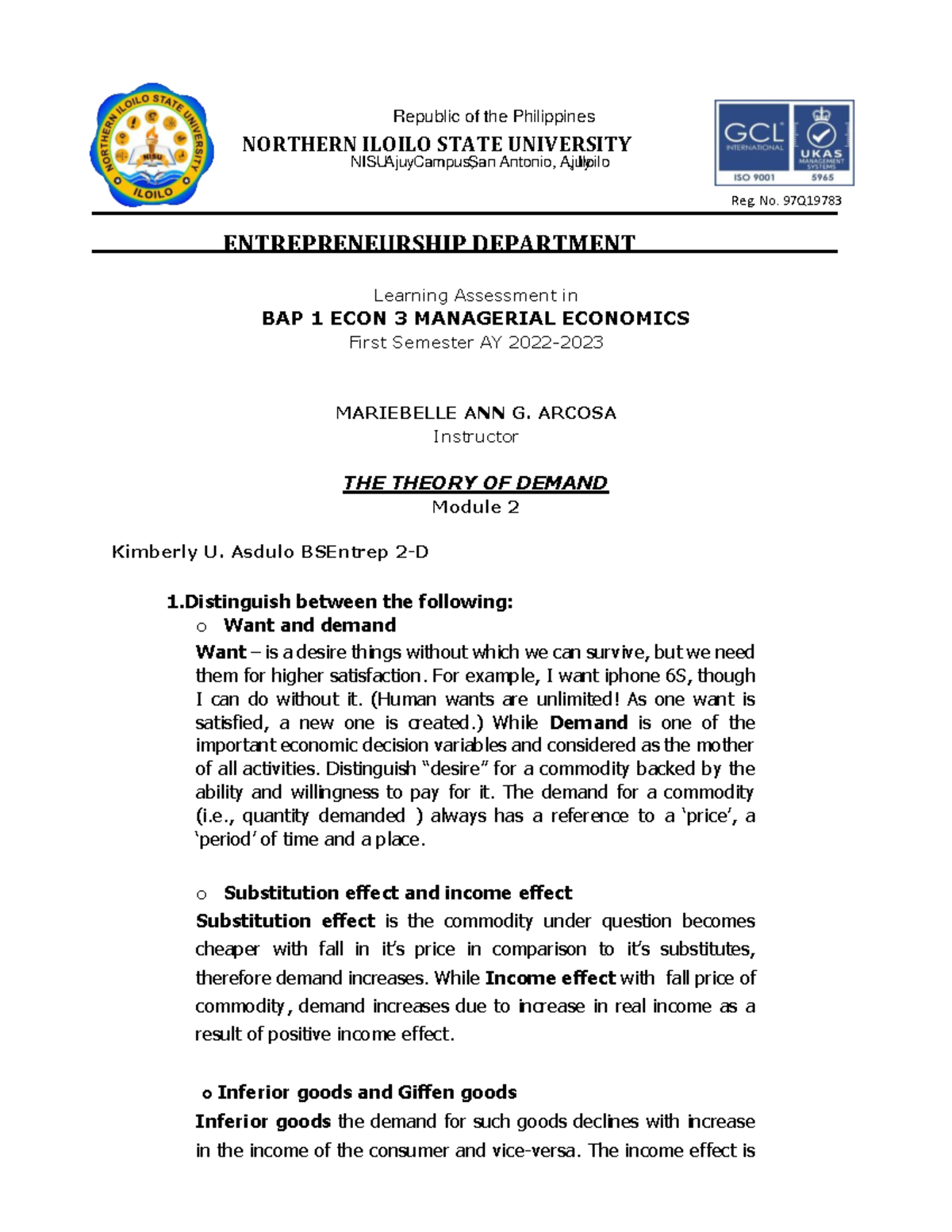Module -2 Assessment -2 - Learning Assessment in BAP 1 ECON 3 ...