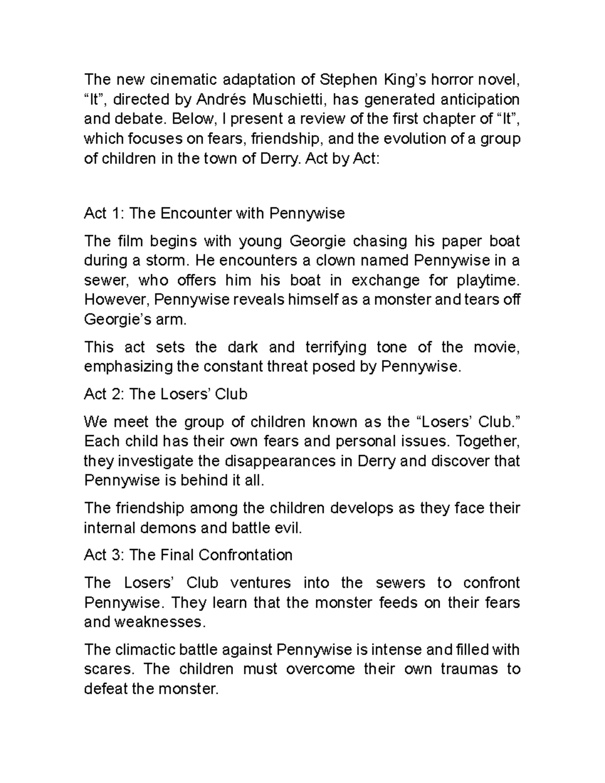 Reseña de IT - Apuntes de clase - The new cinematic adaptation of ...