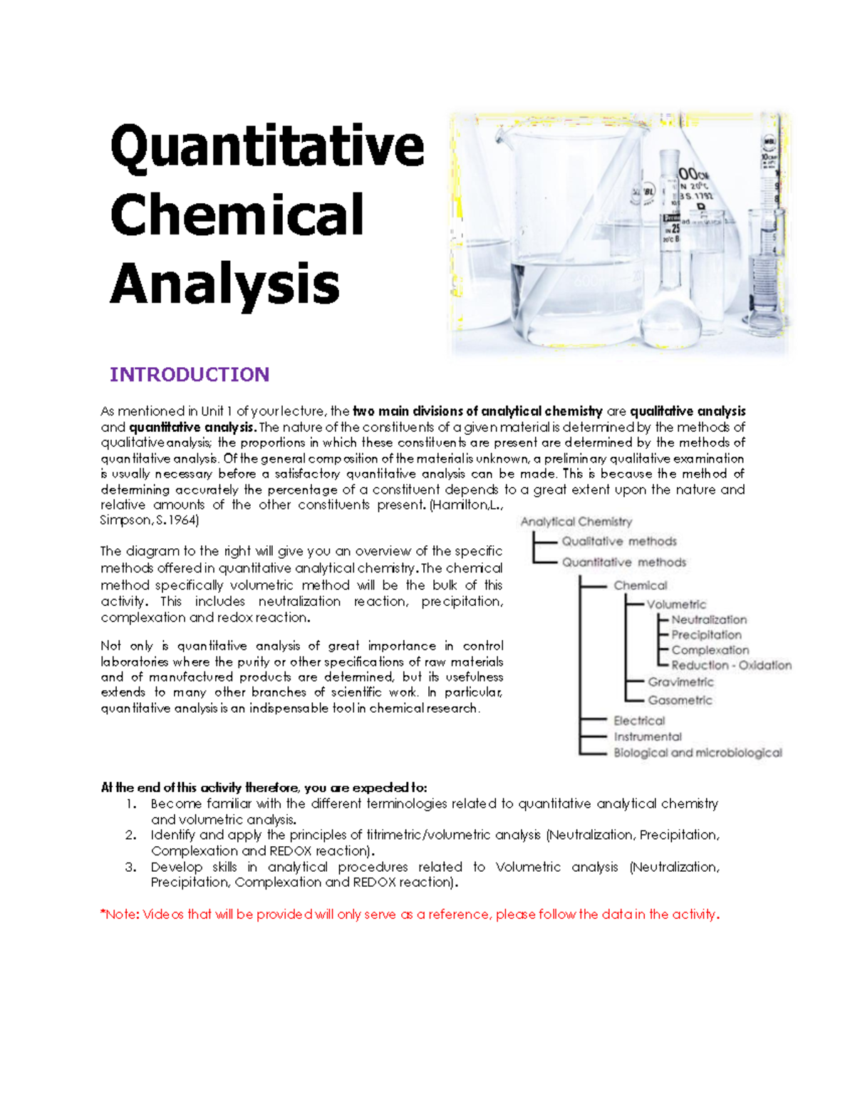 Activity 5 Introduction - Quantitative Chemical Analysis INTRODUCTION ...