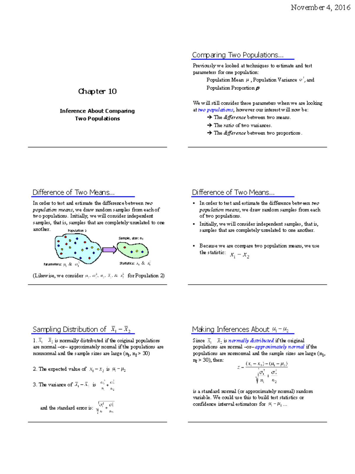 STA3173 Chapter 10 Two Population Inference handout - Chapter 10 ...