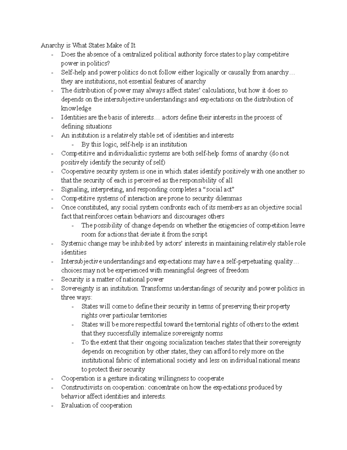 Wendt, Finnemore - Lecture notes and supporting readings, Class 3 ...