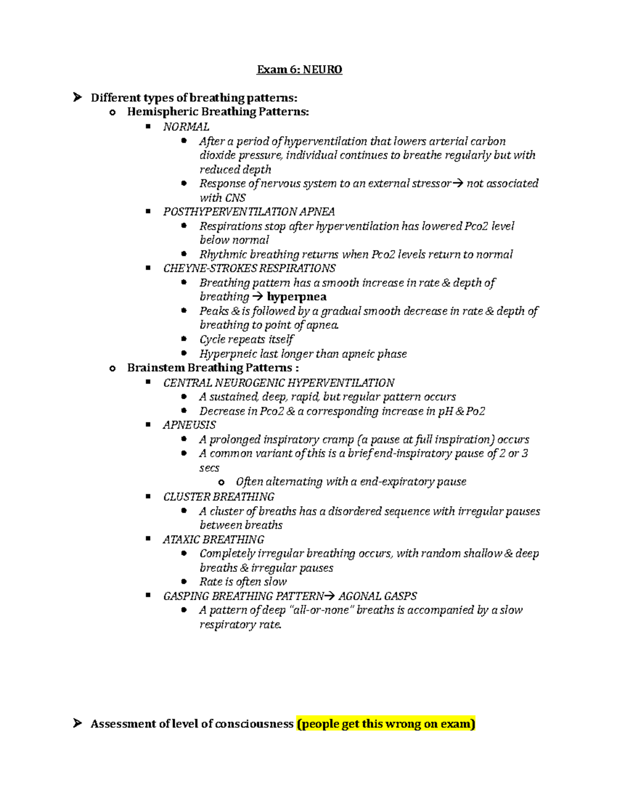 Neurology Study Guide - Exam 6: NEURO Different types of breathing ...