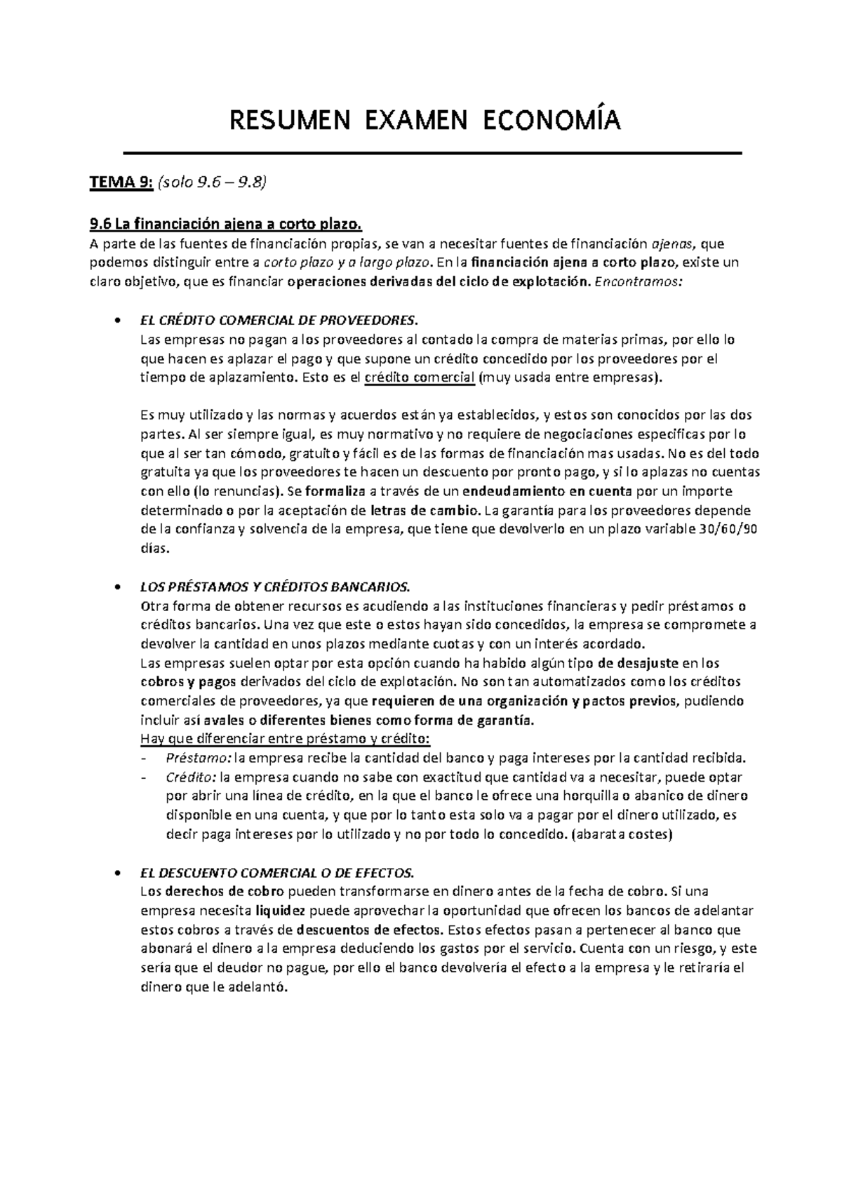 Resumen Examen Economía 9.6-14 - RESUMEN EXAMEN ECONOMÍA TEMA 9: (solo ...
