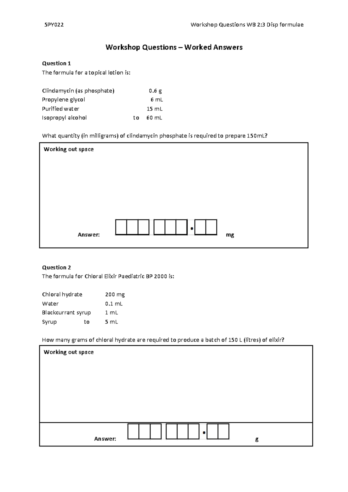 Dispensing+formula+workshop+questions - Workshop Questions – Worked ...