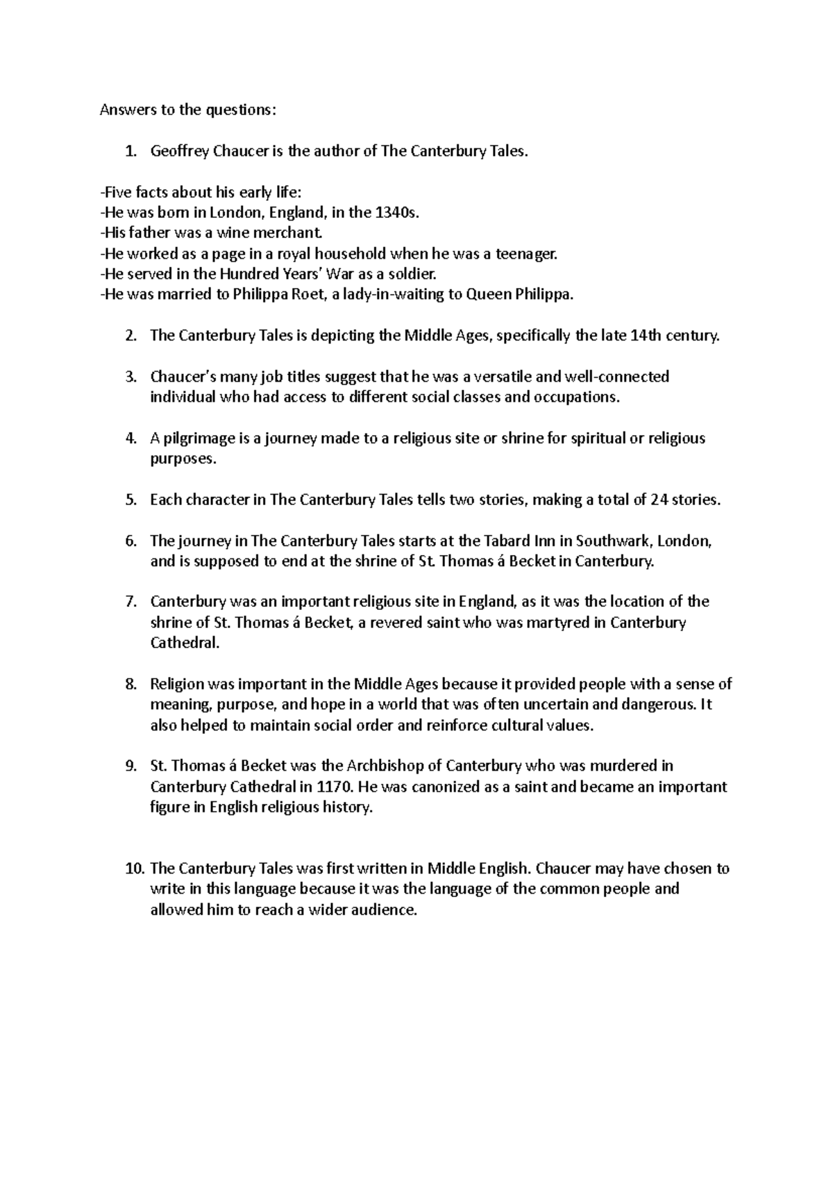 Vragen webquest engels P4 4de - Answers to the questions: Geoffrey ...