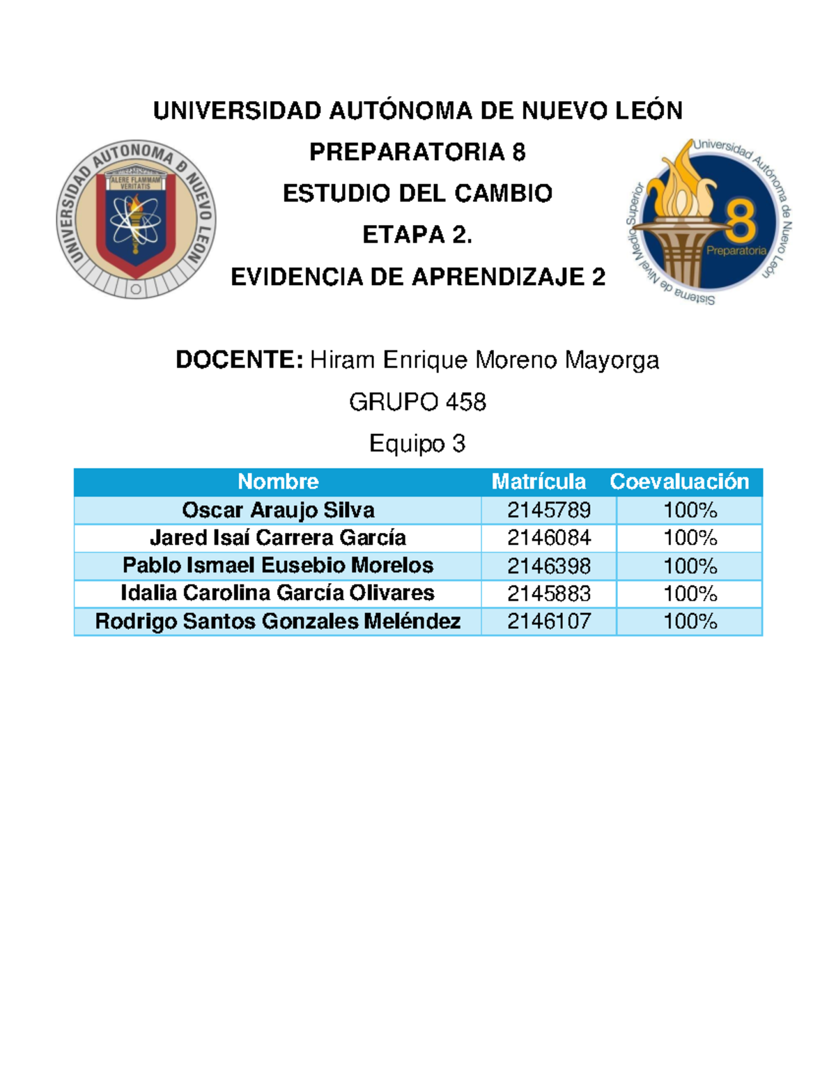Est Cam EV2 EQ3 GPO458 - ,....... - Estudio del Cambio - UNIVERSIDAD AUTÓNOMA DE NUEVO LEÓN ...