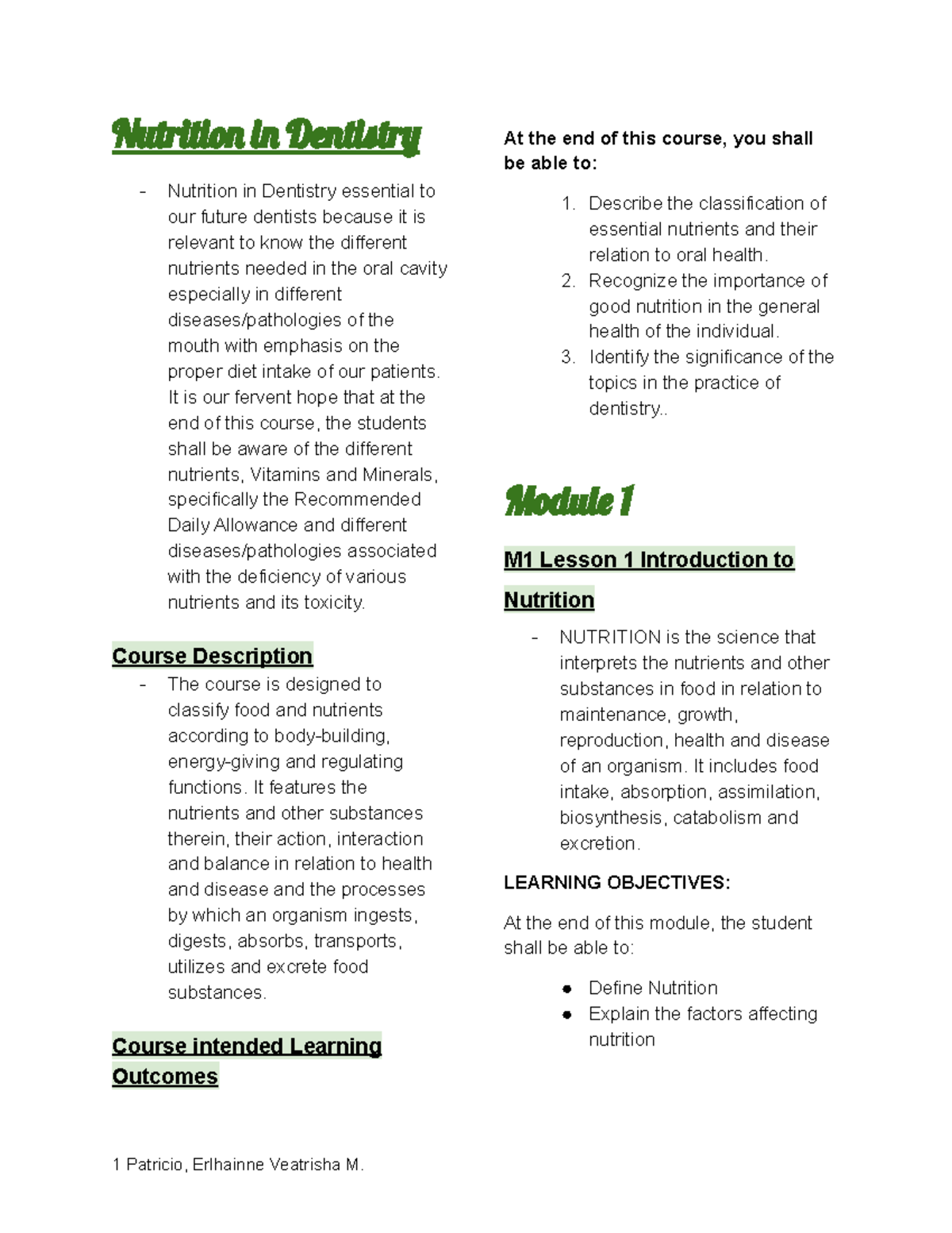 Nutrition in Dentistry Notes - Nutritio i Dentistr Nutrition in ...