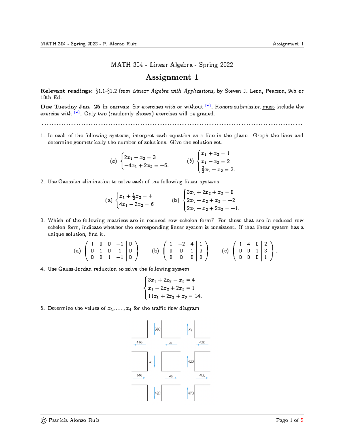 MATH304 HW01 S22 - hws - MATH 304 - Spring 2022 - P. Alonso Ruiz Assignment 1 MATH 304 - Linear ...