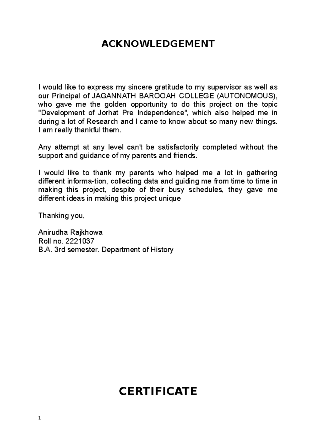 Sec project copy - ACKNOWLEDGEMENT I would like to express my sincere ...