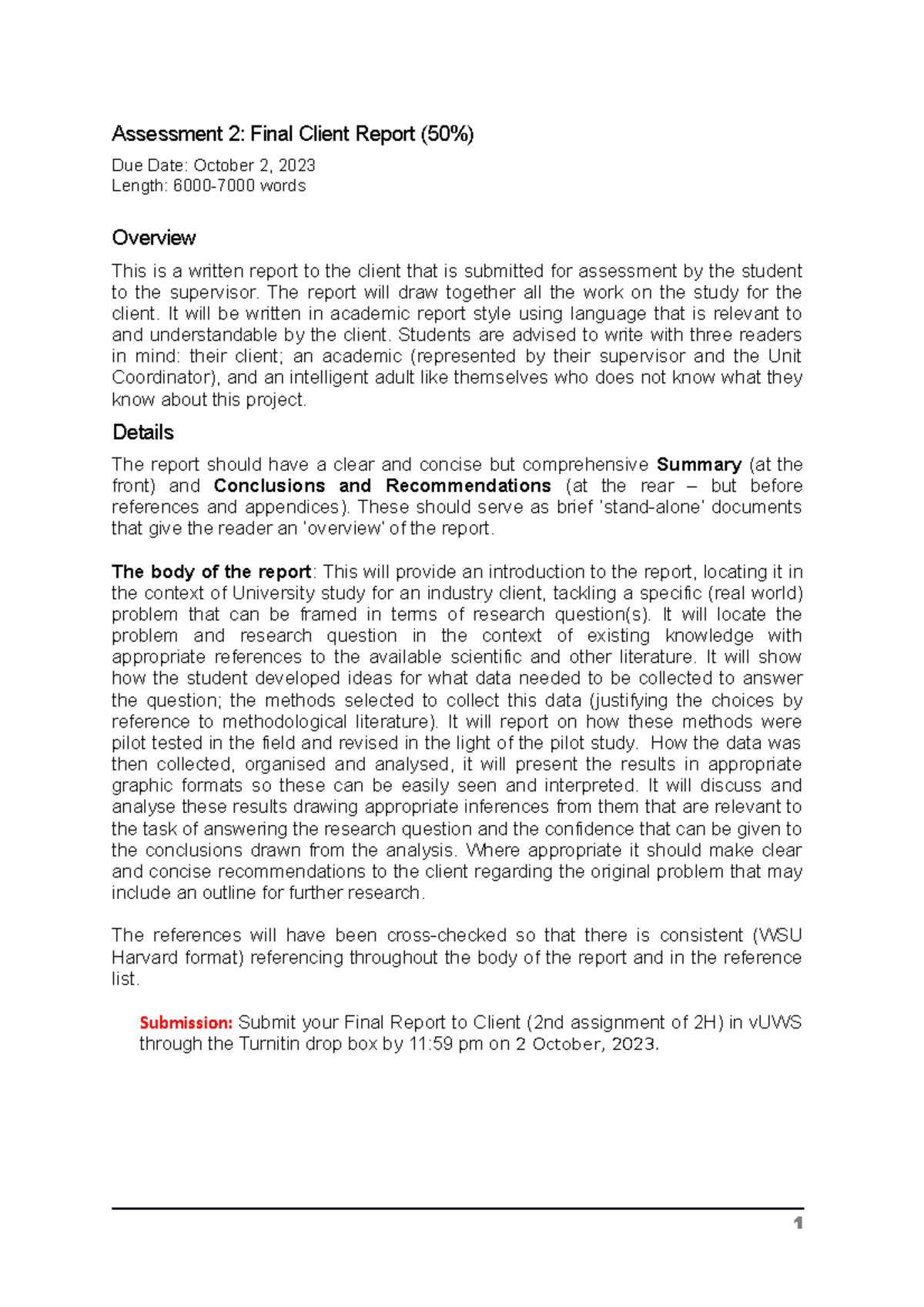 Field Project 2H Assessment 2 Final Project Report 2023 - Assessment 2 ...