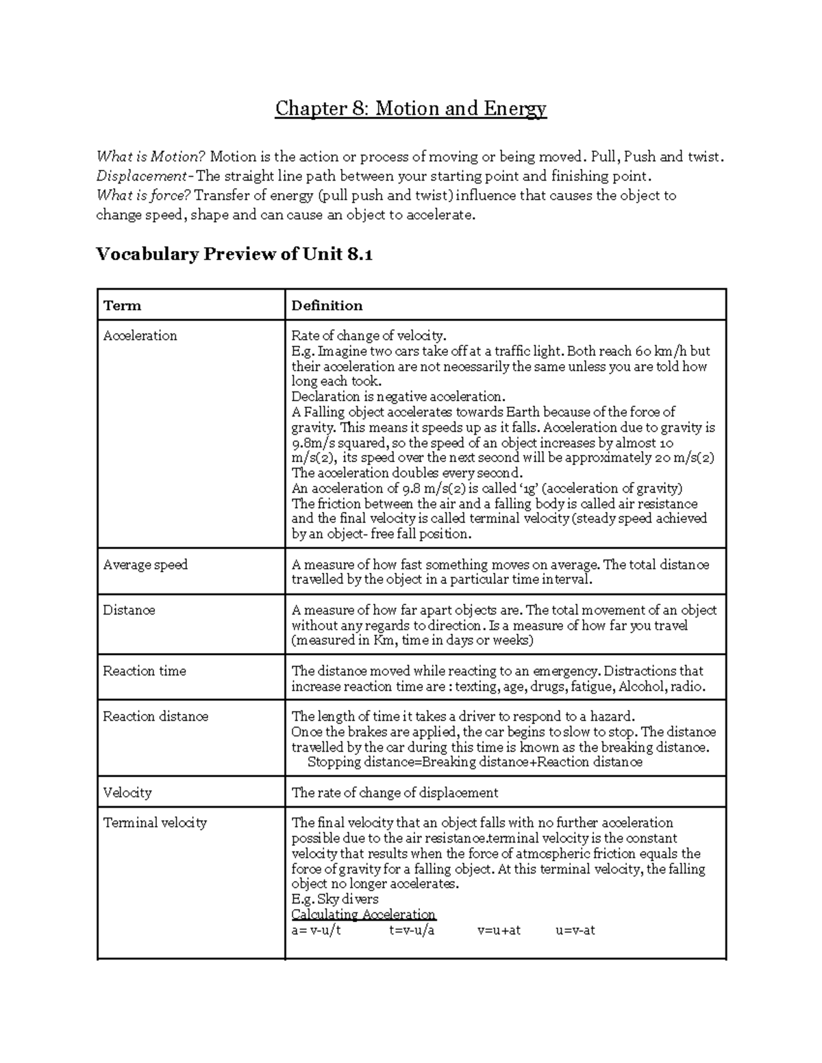 Science Study Notes - Chapter 8: Motion and Energy What is Motion ...