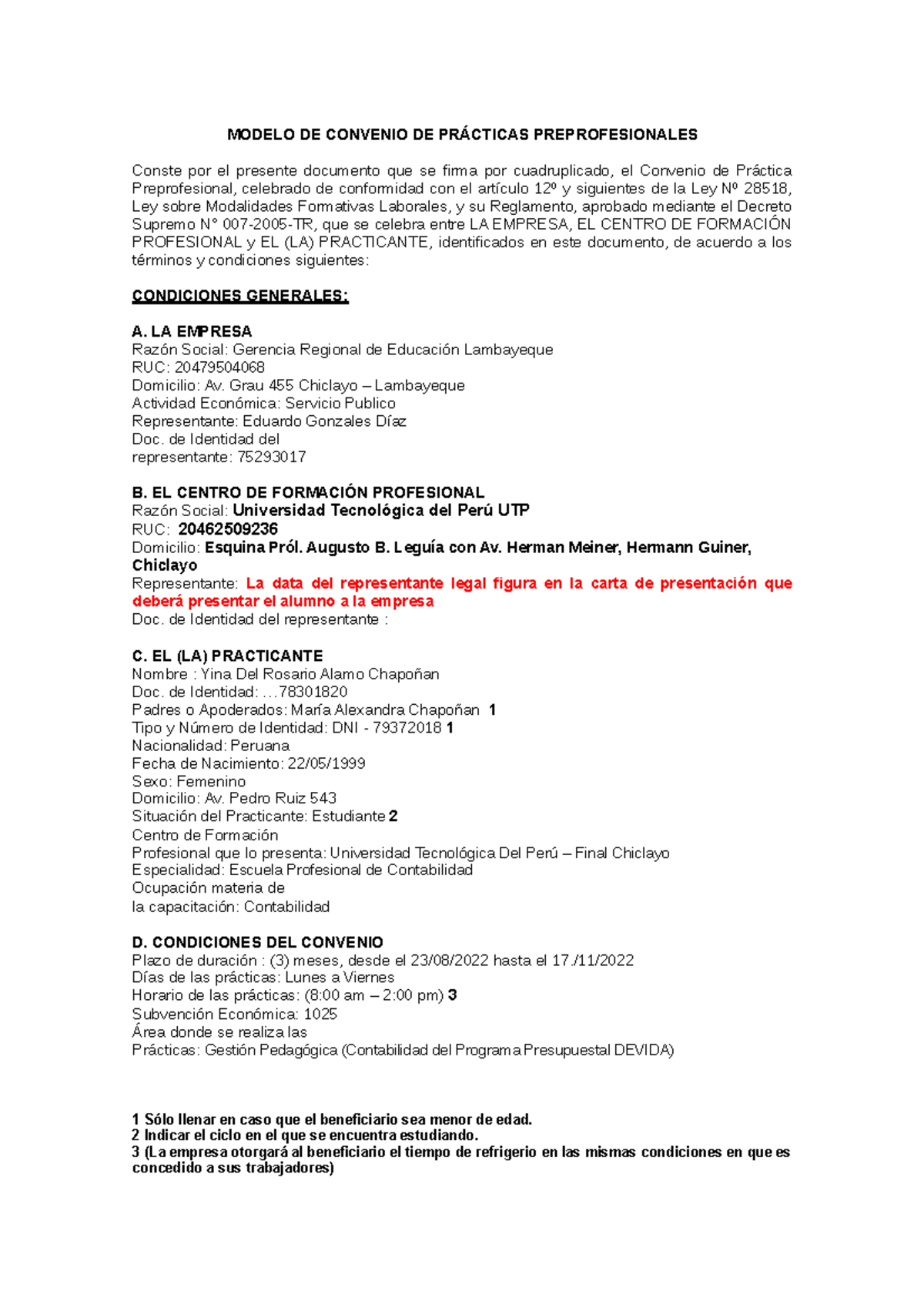 Modelo convenio practicas preprofesionales-oportunidades laborales upc ...