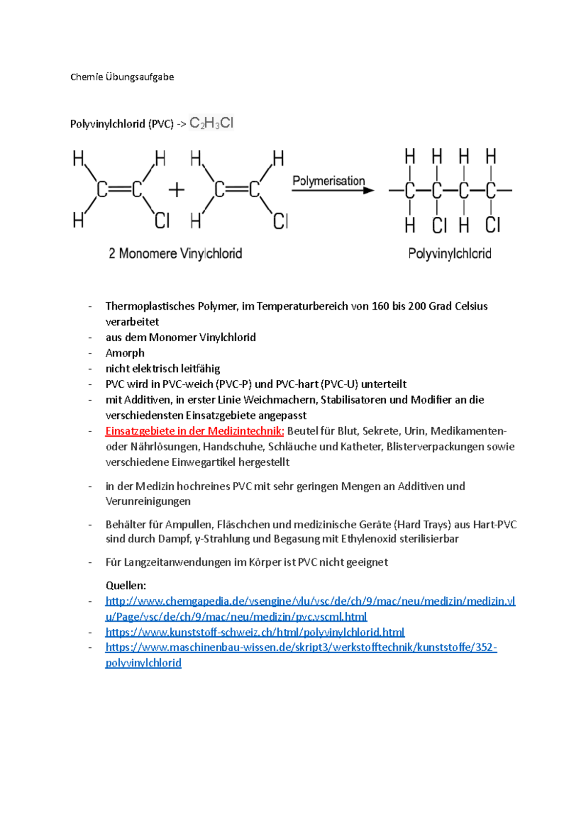 Übungsaufgabe in Chemie über den Werkstoff PVC - Chemie Übungsaufgabe ...